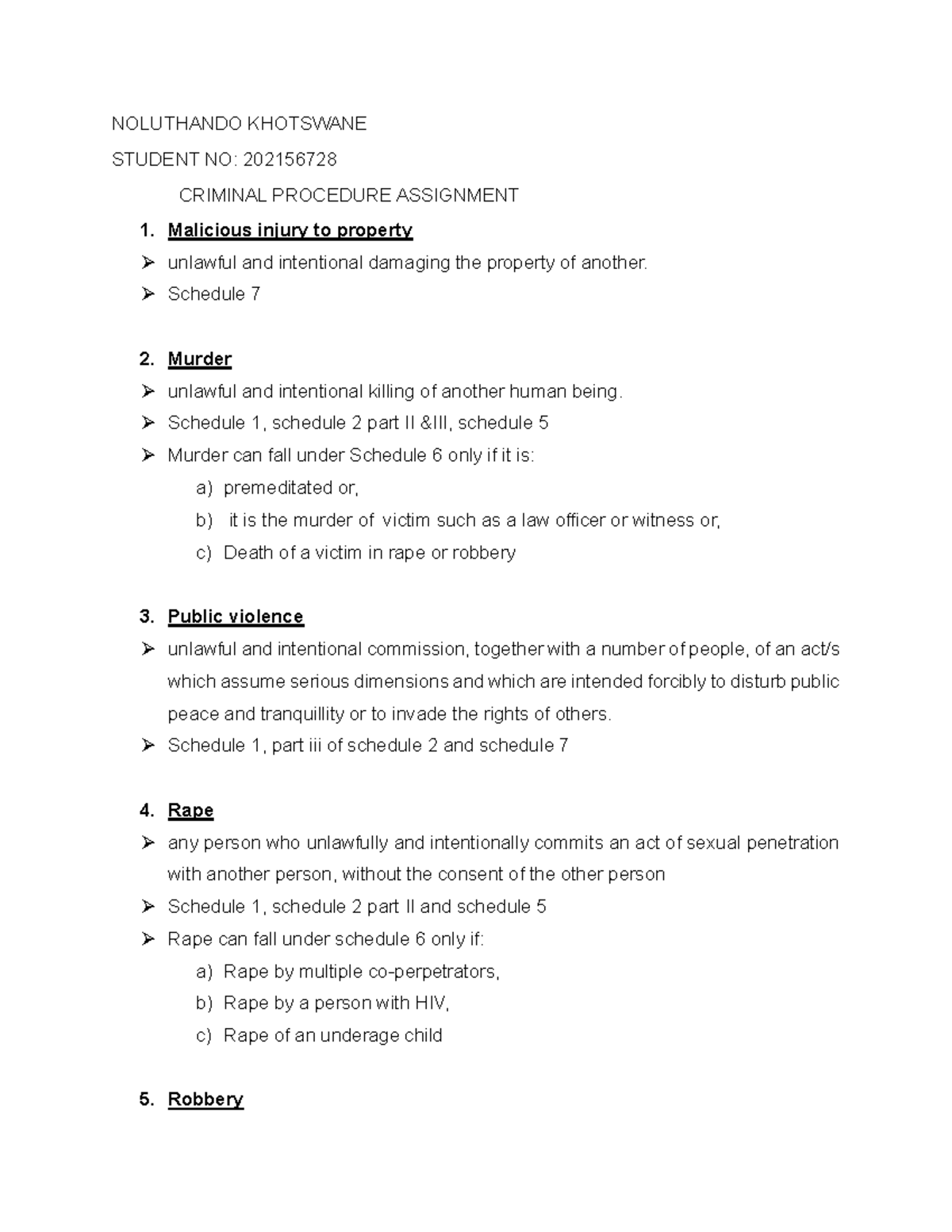 Crim Proc K - Nkhu - NOLUTHANDO KHOTSWANE STUDENT NO: 202156728 ...