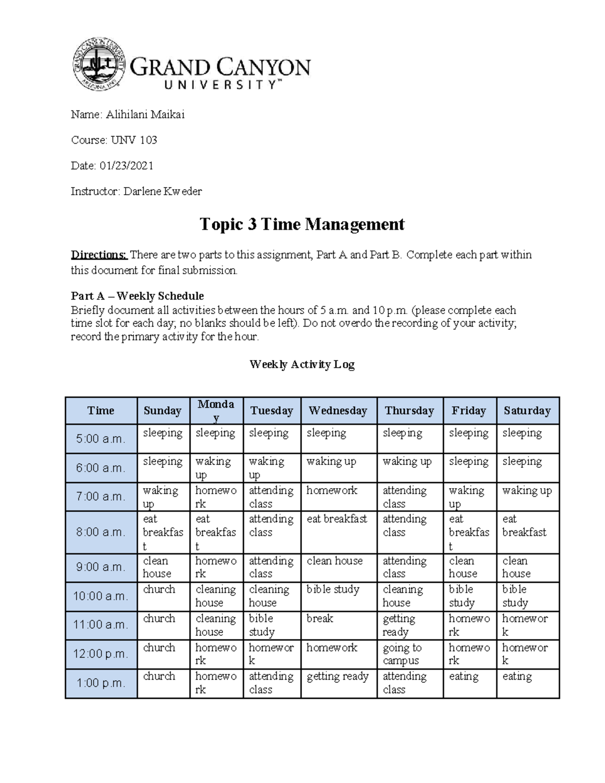 Time Management Reflection and Schedule Adjustment - Studocu