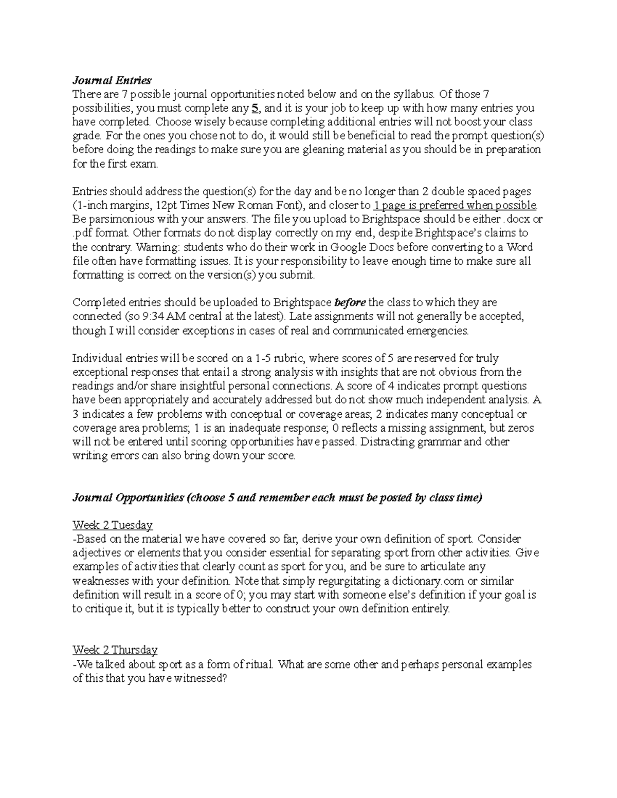 Sport Journal Instructions and Prompts - Journal Entries There are 7 ...