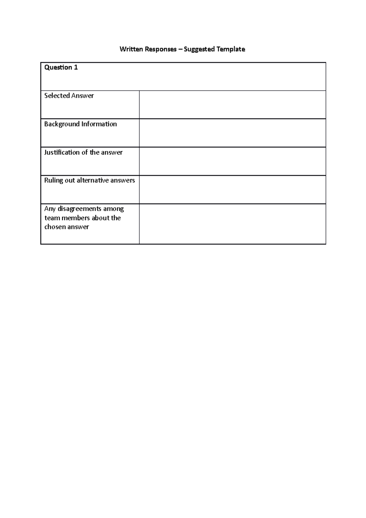 Written Responses Template - Written Responses – Suggested Template ...