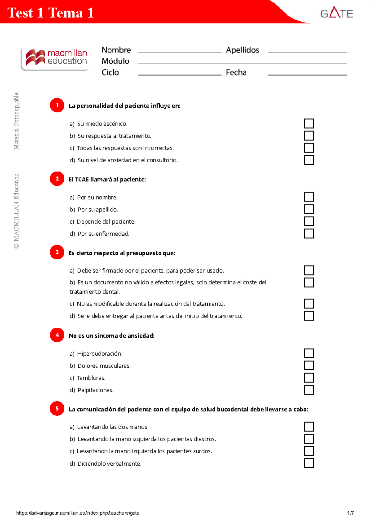 Test 1 TAO - TAREAS - Test 1 Tema 1 © MACMILLAN Education Material ...