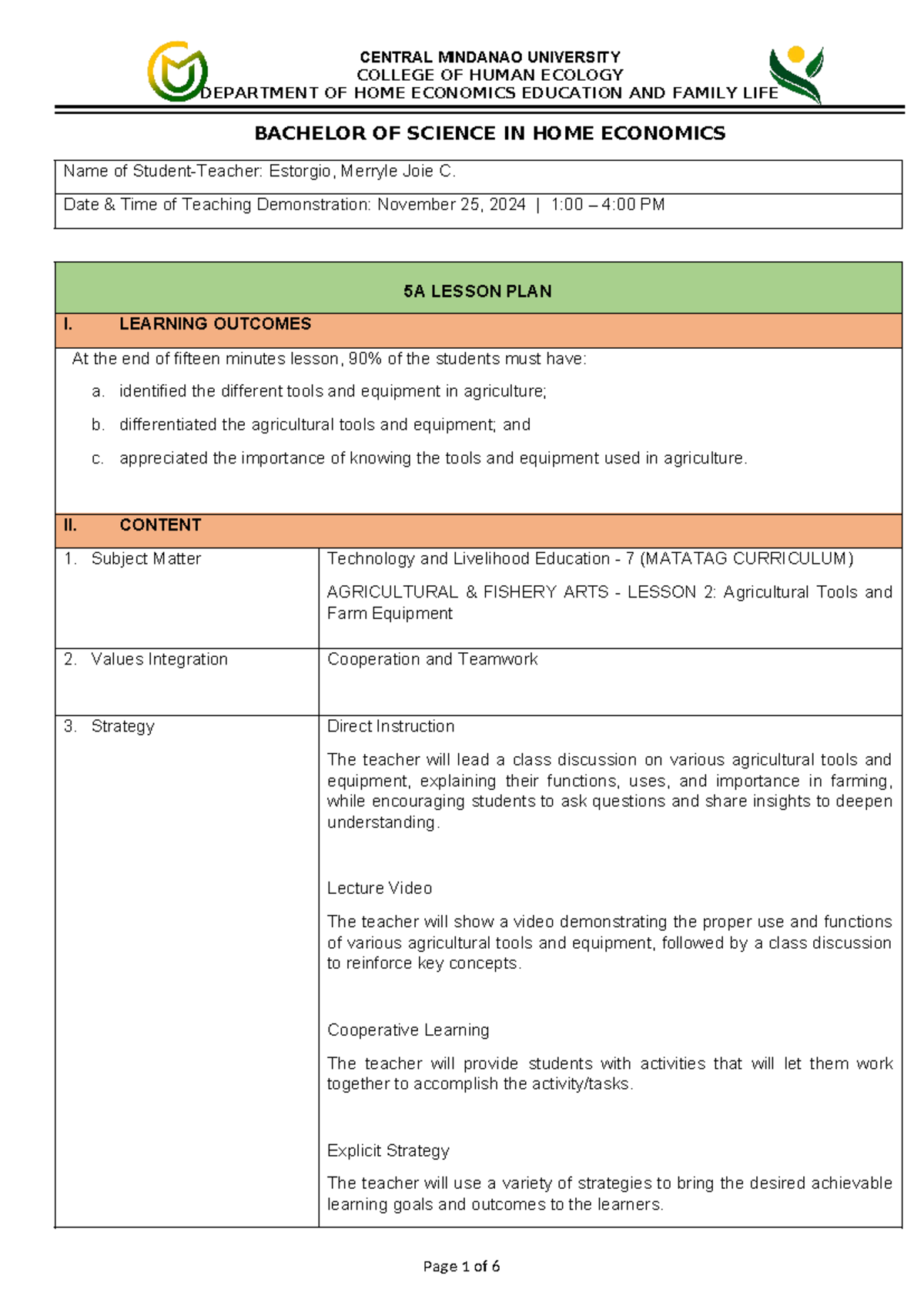 Lesson Plan Format (A4 Paper Size) - CENTRAL MINDANAO UNIVERSITY ...