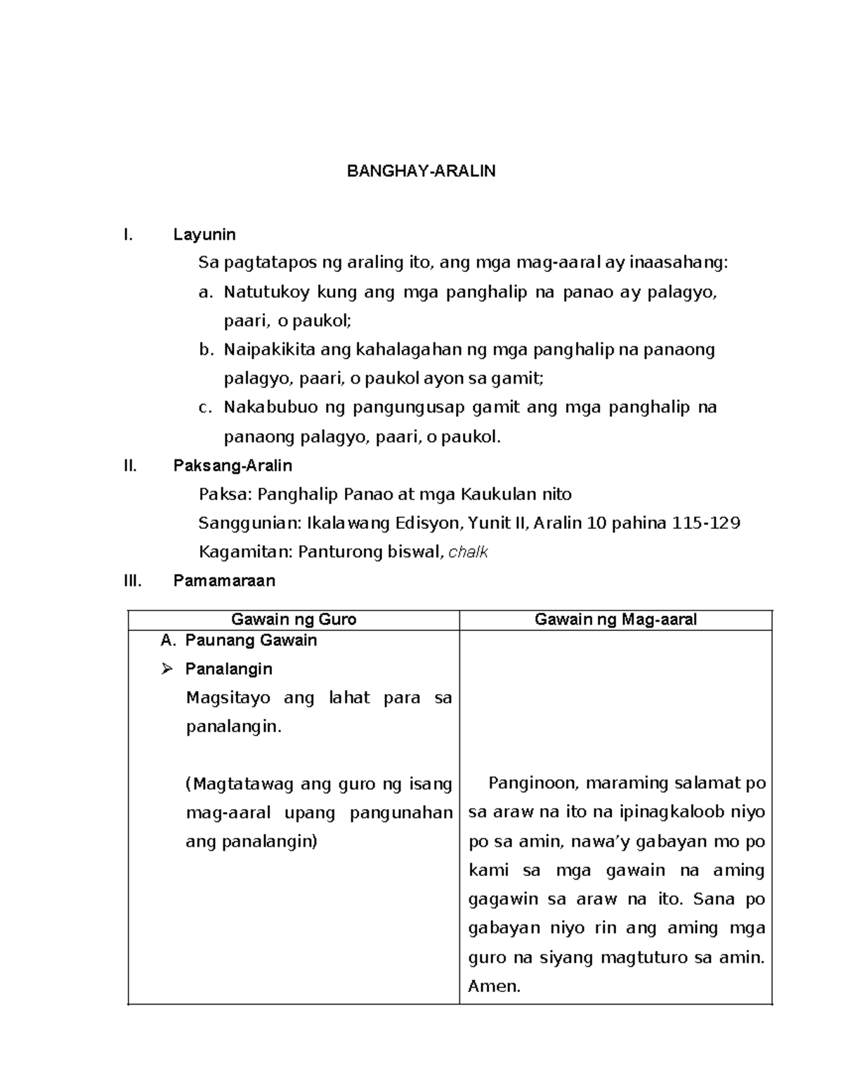 Banghay-aralin-sa-filipino compress - BANGHAY-ARALIN I. Layunin Sa pagtatapos ng araling ito ...