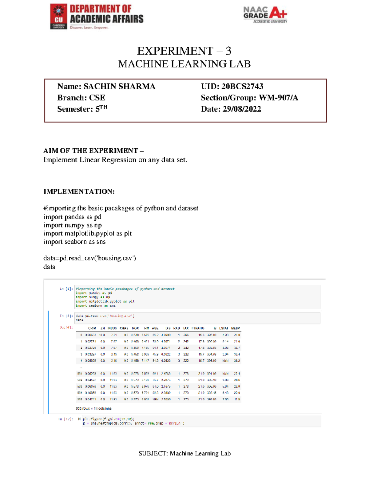 Ml Exp 3 Ml Exp 3 Experiment 3 Machine Learning Lab Aim Of The Experiment Implement