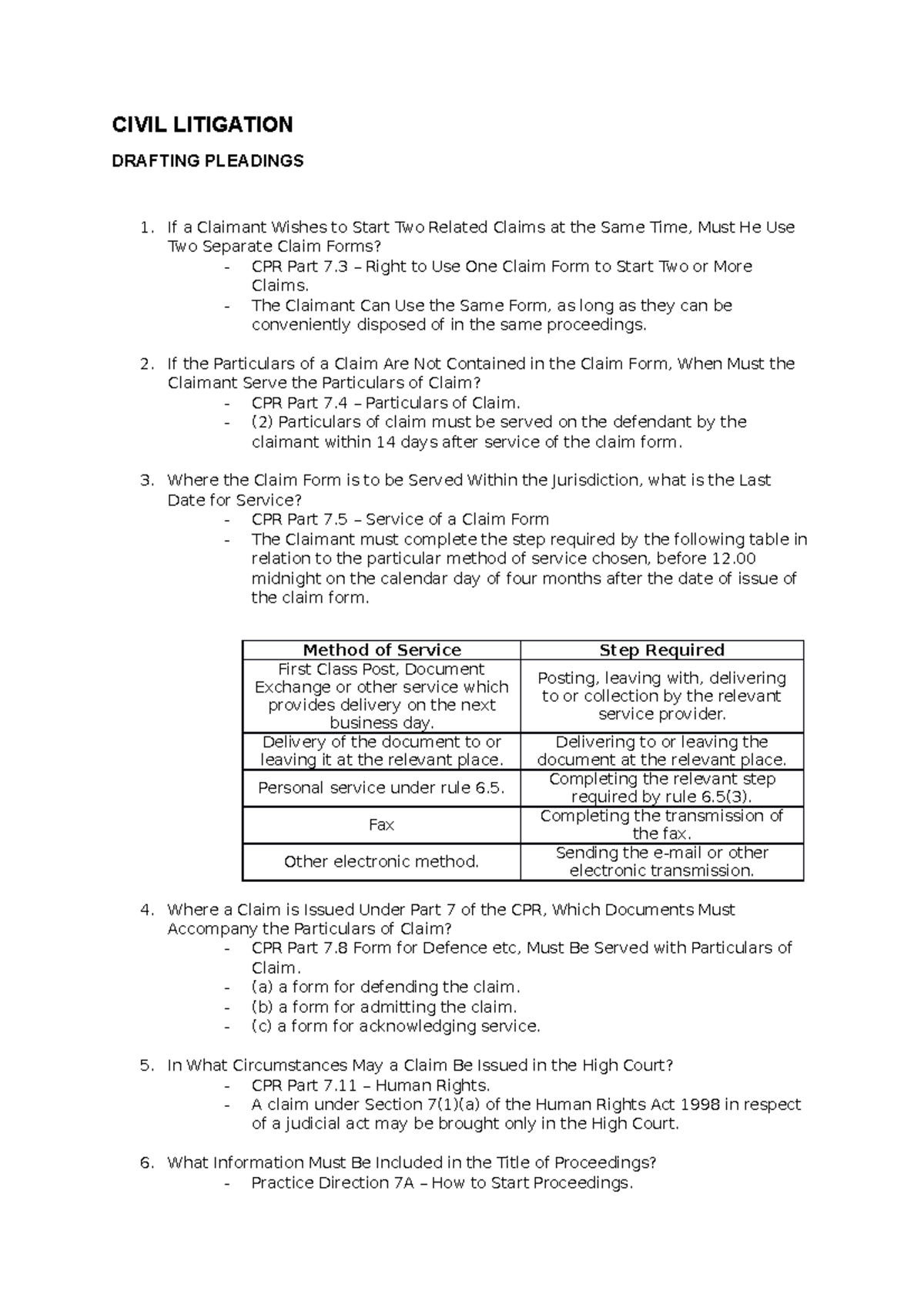 Civil Litigation - Workshop 4 - CIVIL LITIGATION DRAFTING PLEADINGS If ...