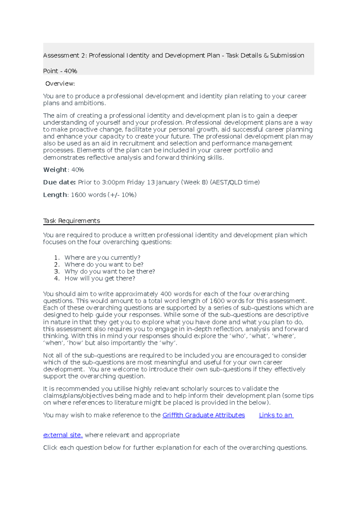 Assessment 2 Guide and formatt - Assessment 2: Professional Identity ...