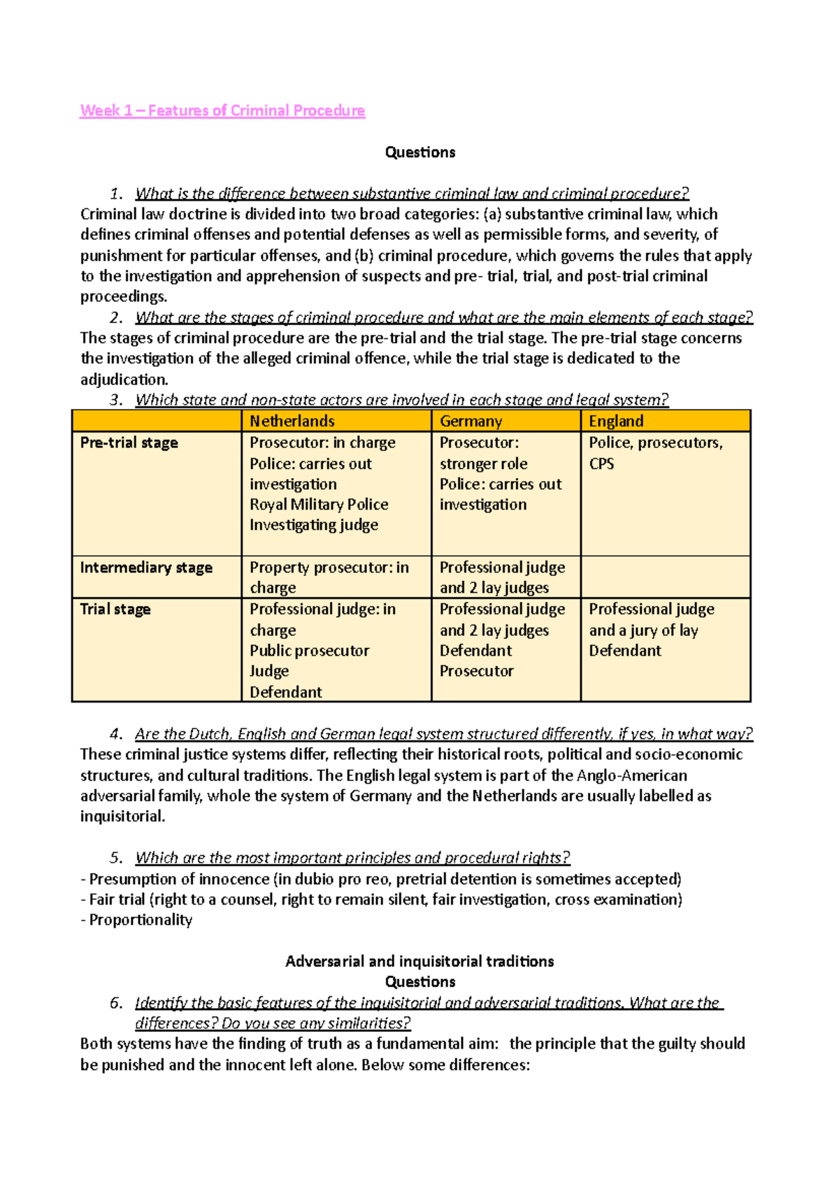 Week 1 - Tutorial + CASE LAW - Week 1 – Features of Criminal Procedure ...