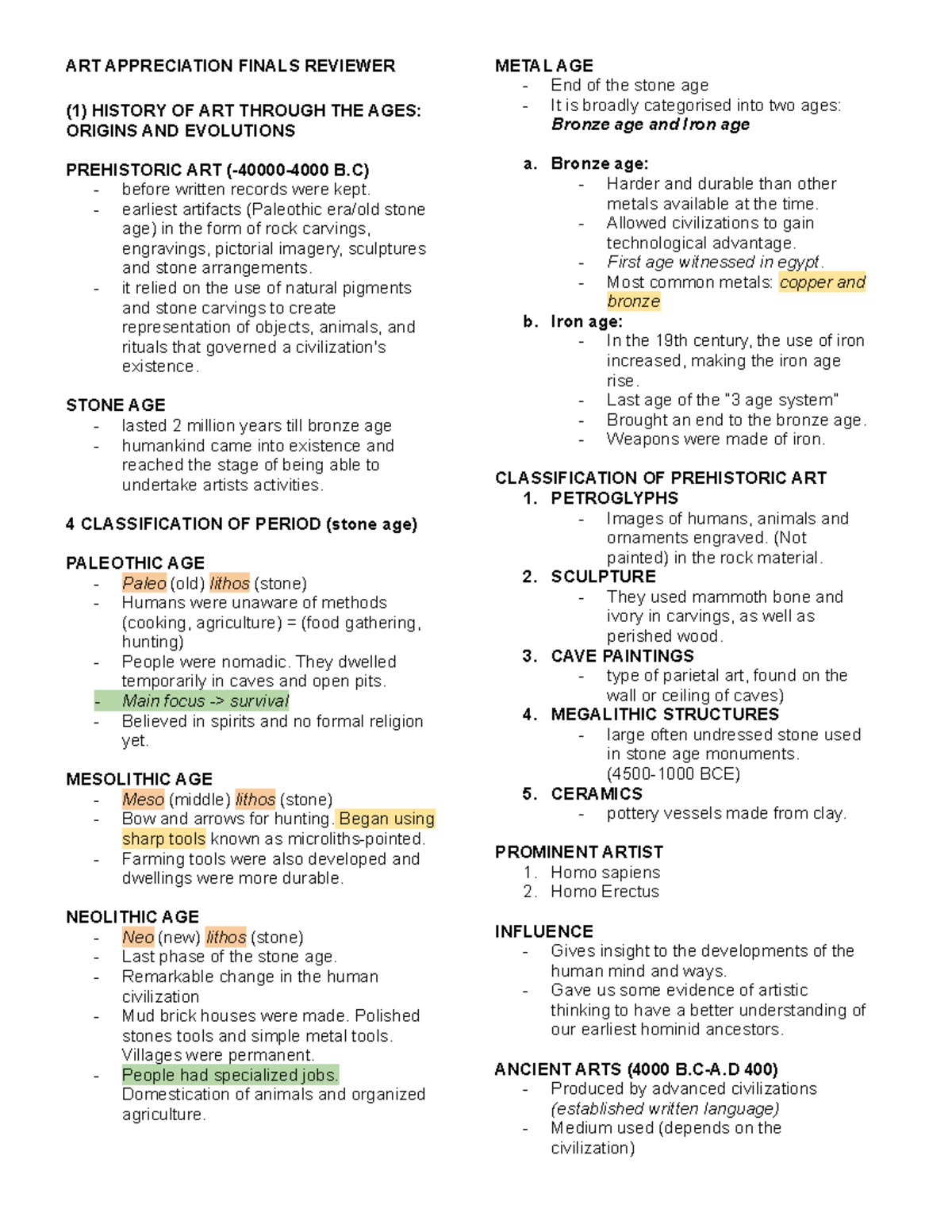 ART Appreciation Midterm Reviewer - ART APPRECIATION FINALS REVIEWER (1 ...