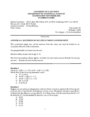 STA1008S - Work Unit 1 Probability - PROBABILITY Random experiment: A procedure whose outcome ...