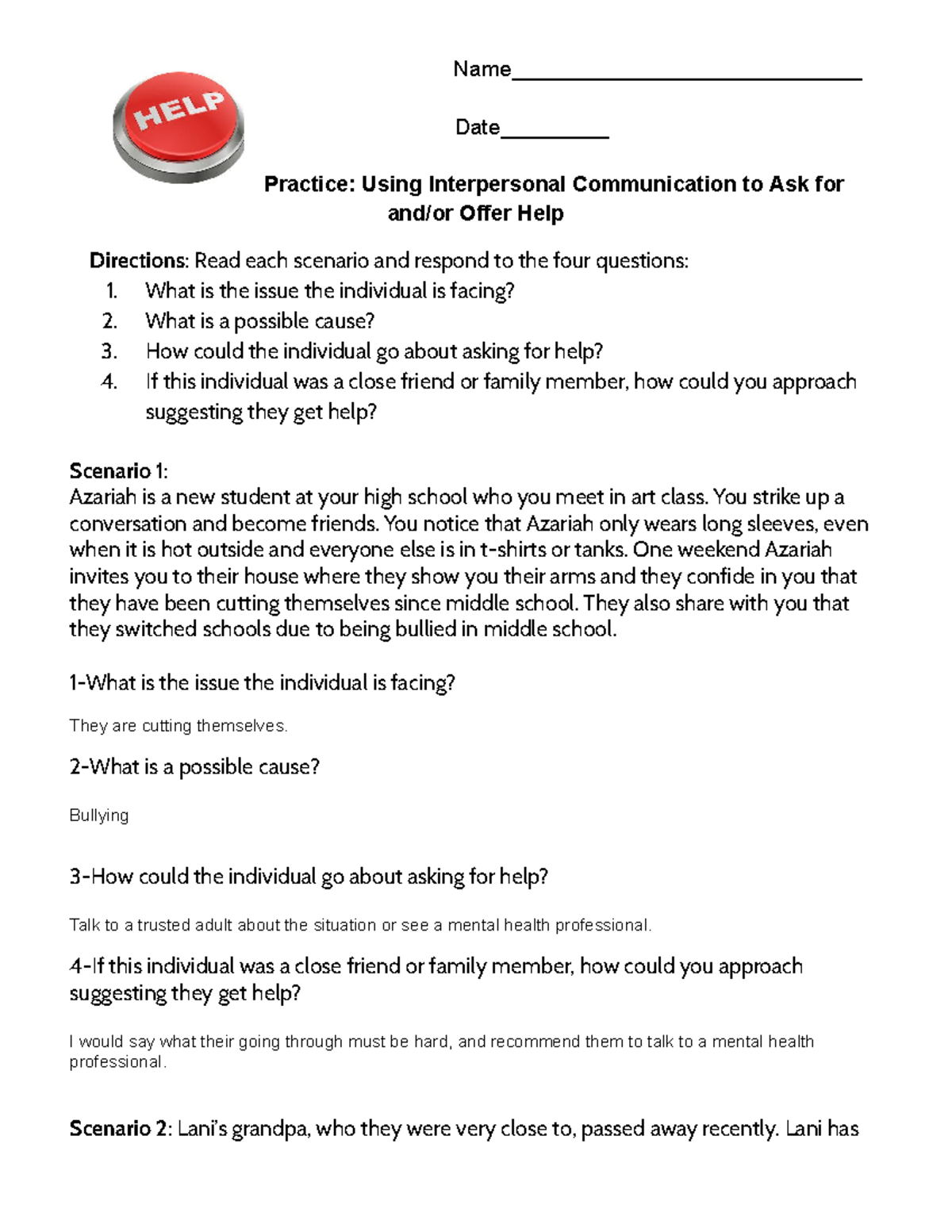 Unit 6 SLT #2 IC Print Using Interpersonal Communication to Ask for and ...