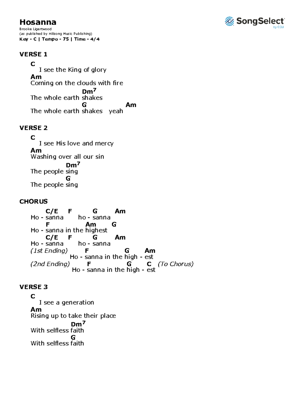 Hosanna-chords-c for pratice - Hosanna Brooke Ligertwood (as published ...