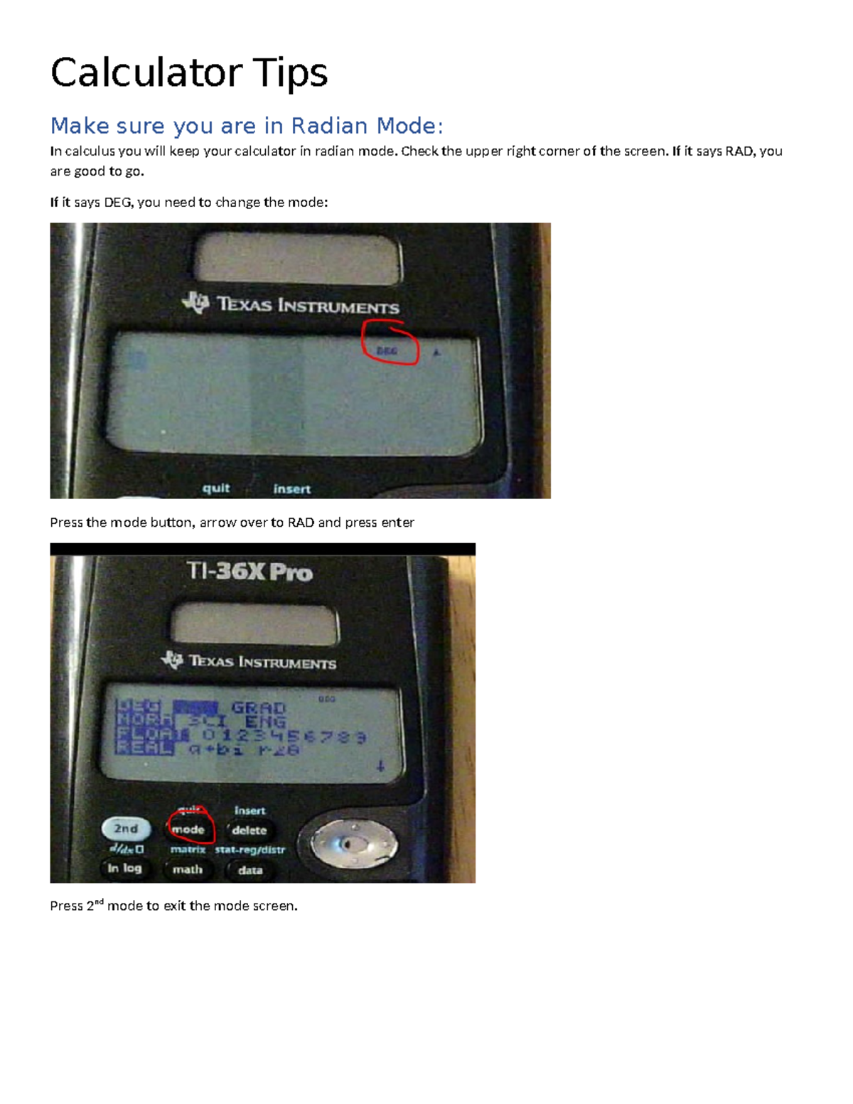 General Calculator Tips - Calculator Tips Make sure you are in Radian ...