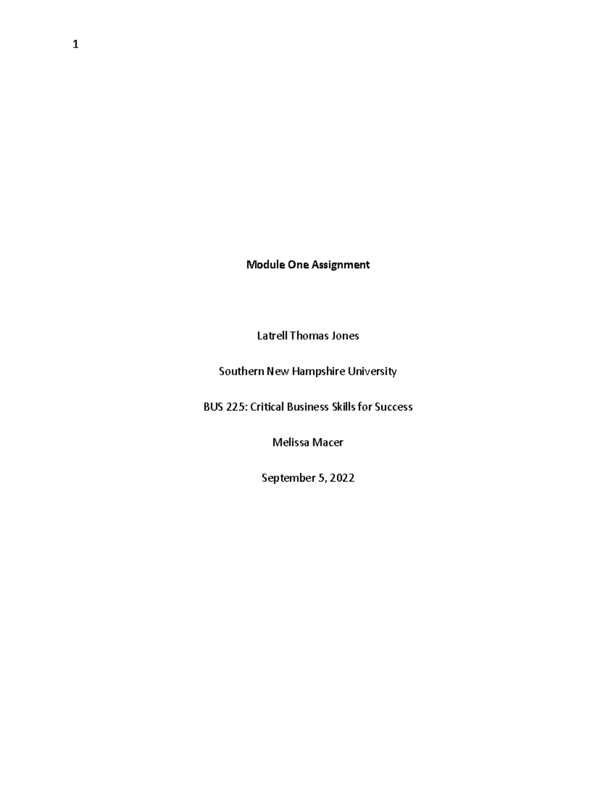 BUS225 Module One Assignment - Module One Assignment Latrell Thomas ...