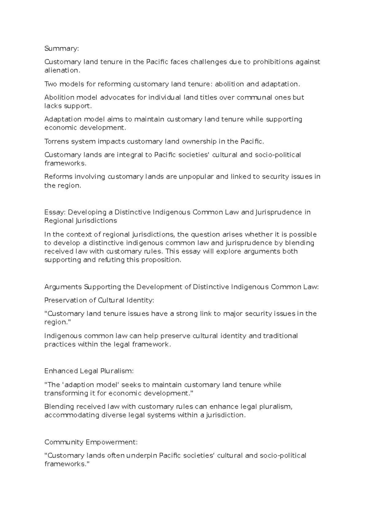 Iati- Customary Land Rights and Pacific Islands Summaries - Summary ...