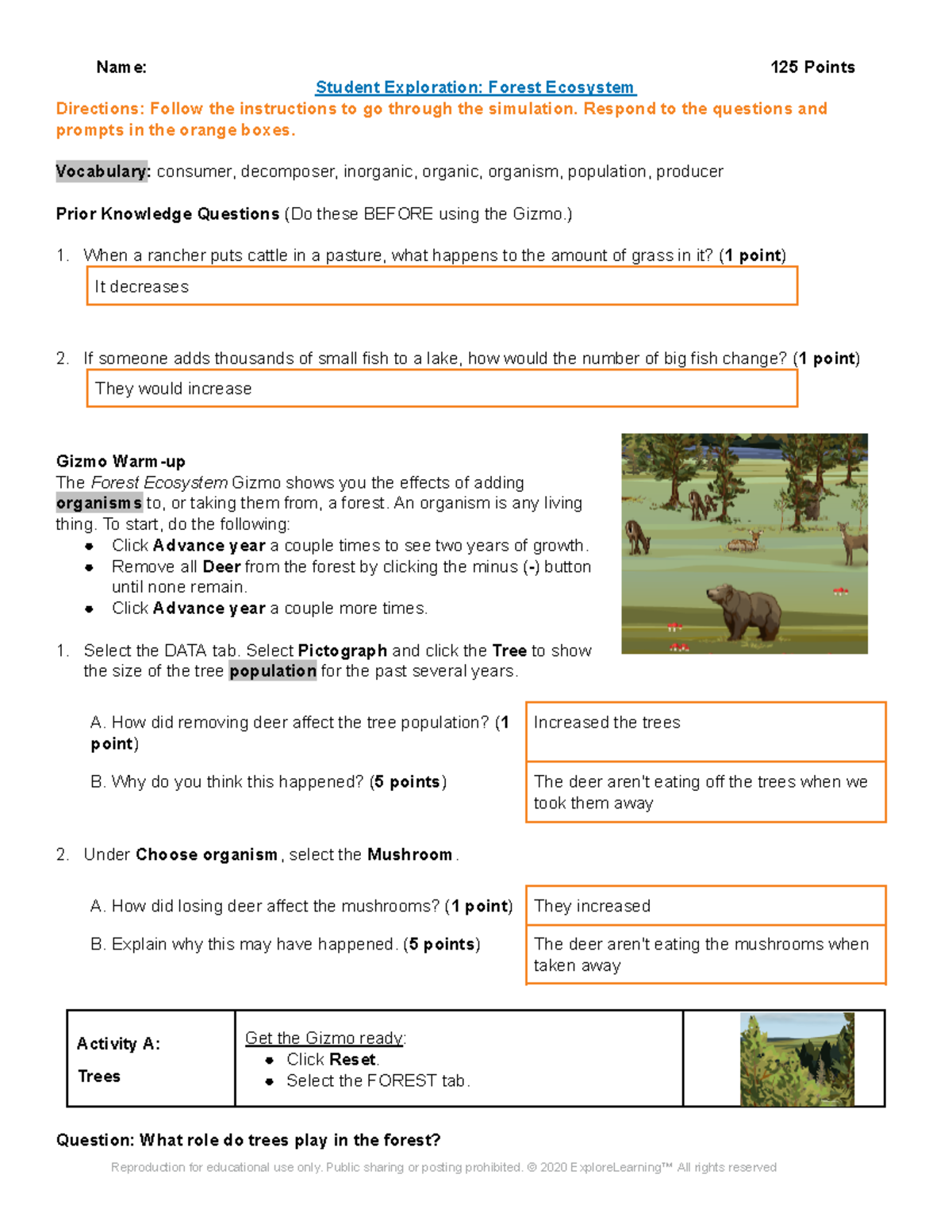 Forest Ecosystem Gizmo - Digital Version - Student Exploration: Forest ...