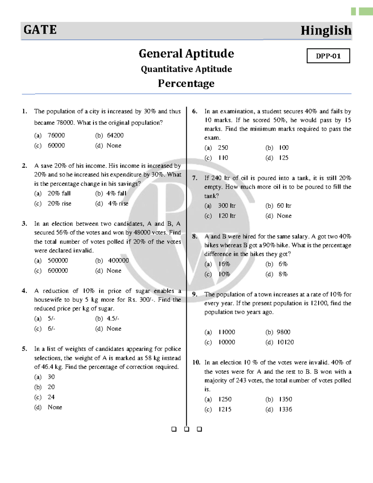 General & Verbal Aptitude - General Aptitude Quantitative Aptitude ...