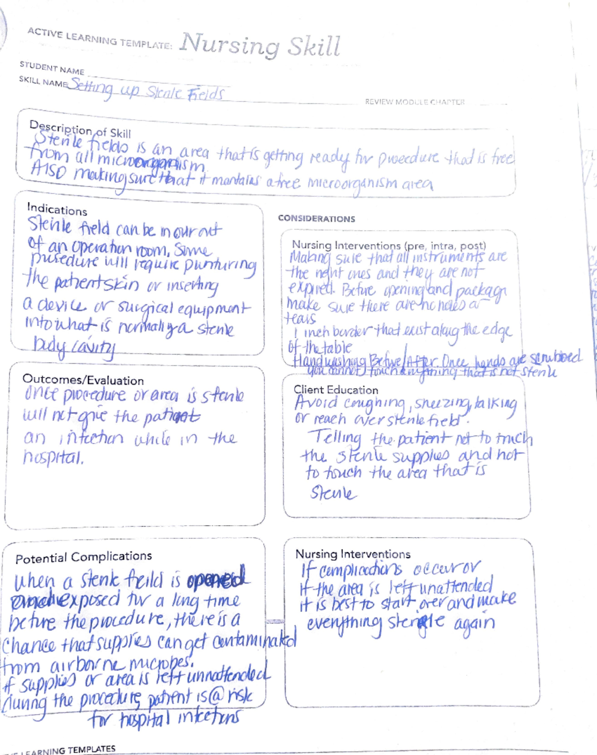 Sterile field - Template - Ac-rive LEARNING TEMPLATE, N u rsing skill ...