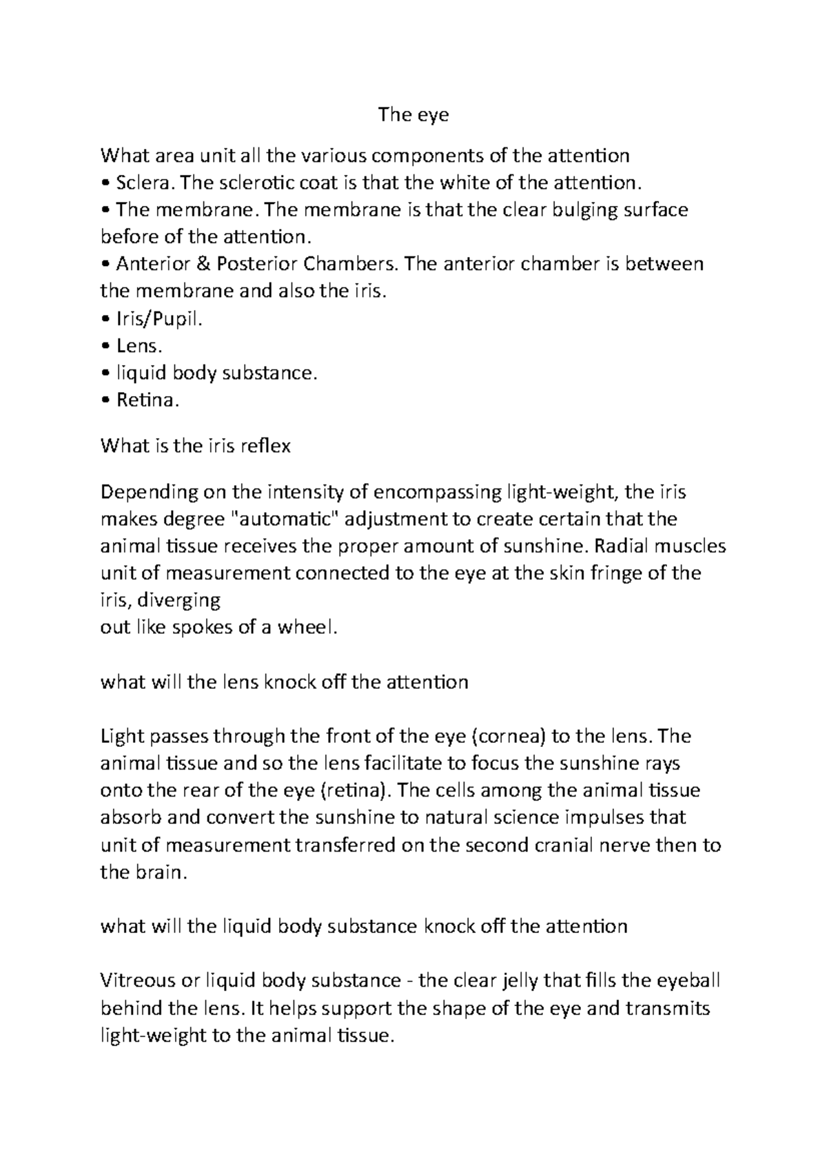 The eye - NOTES on The eye GCSE - The eye What area unit all the ...