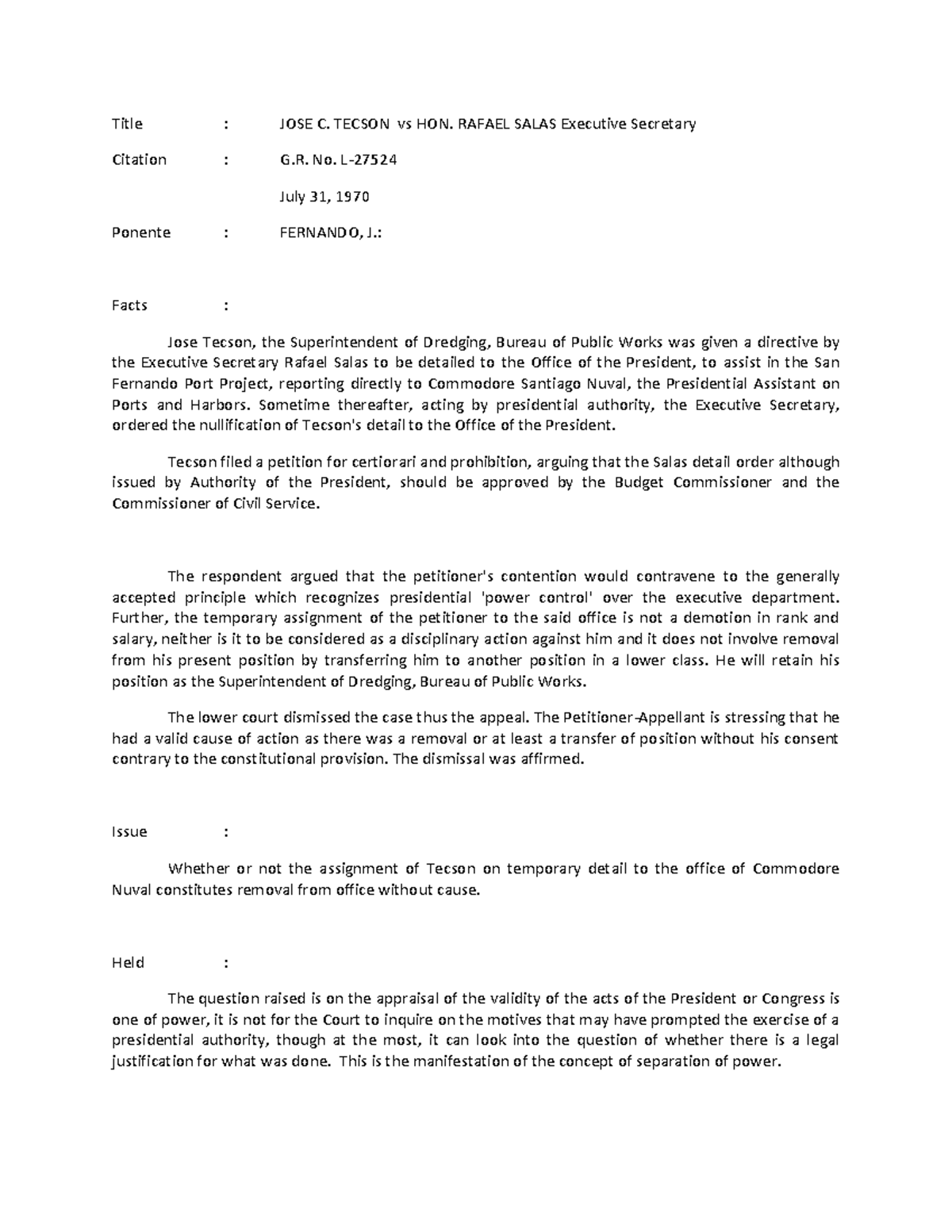 236215561 - Notes - Title : JOSE C. TECSON vs HON. RAFAEL SALAS ...