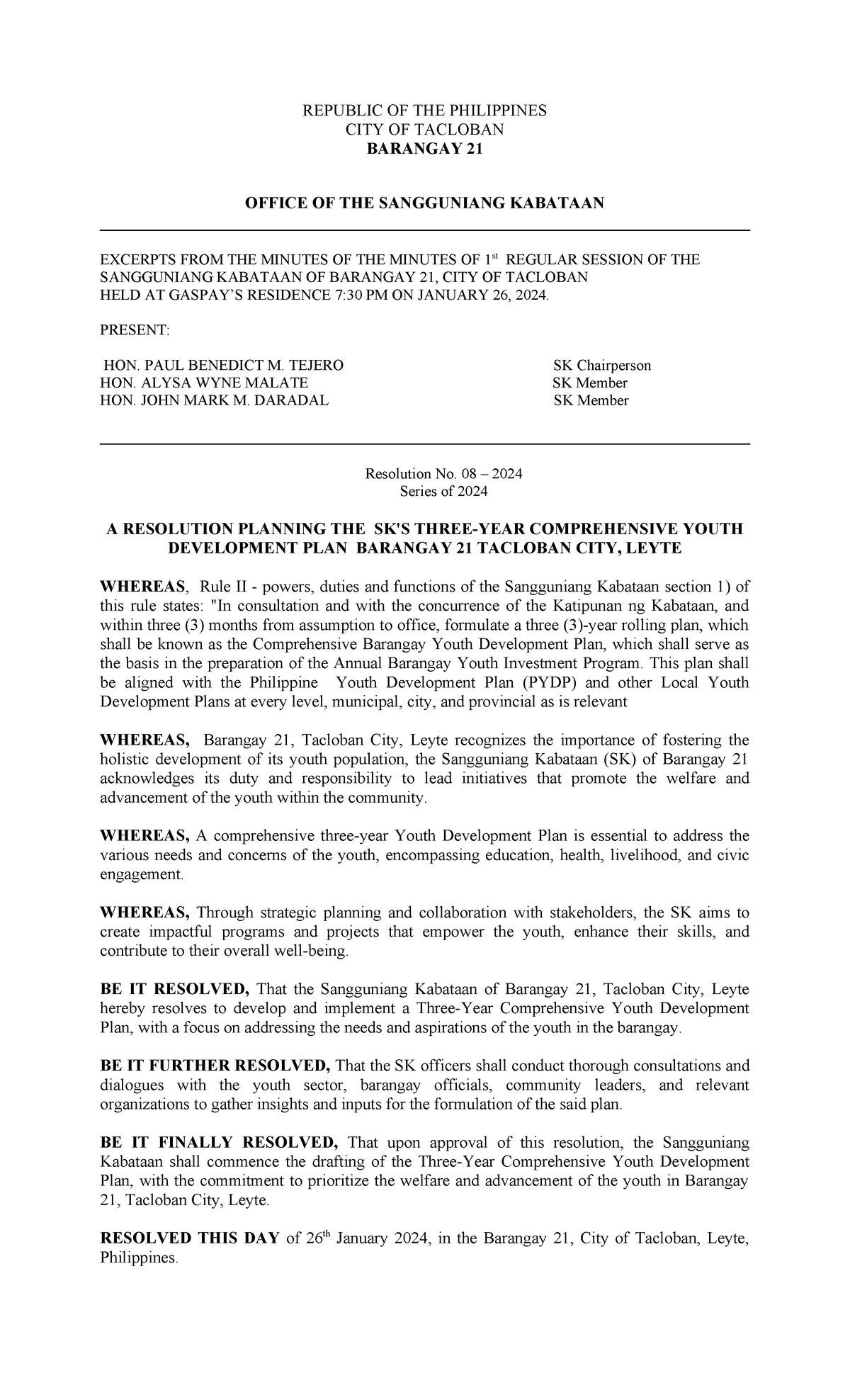 SK Cbydp Resolution - this is a 3 budgeting plan for the youth of the ...