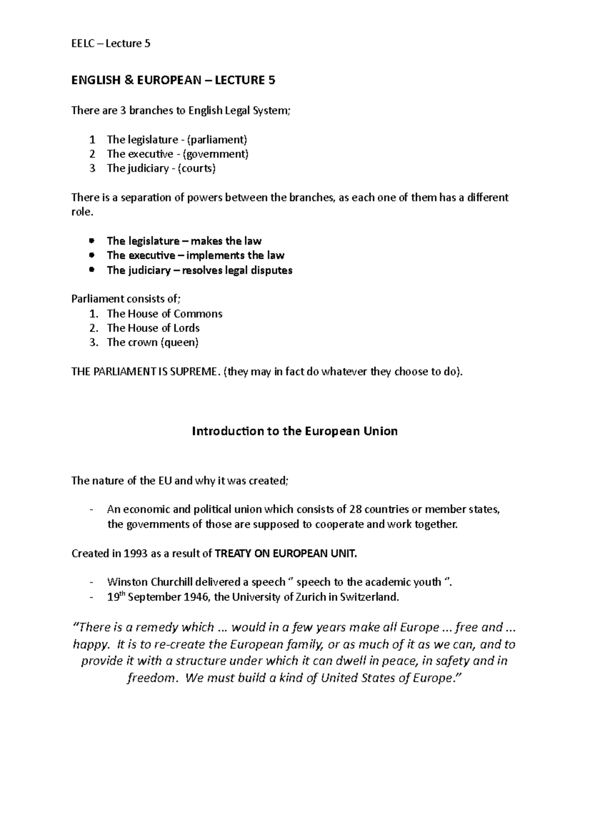 EELC- Lecture 5 - EELC – Lecture 5 ENGLISH & EUROPEAN – LECTURE 5 There ...