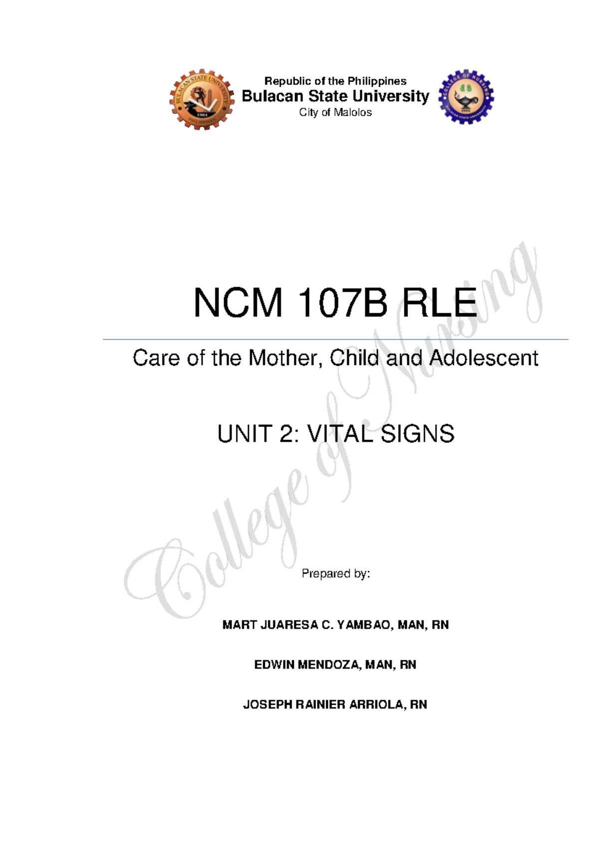 Learning Module for Vital Signs - Republic of the Philippines Bulacan ...