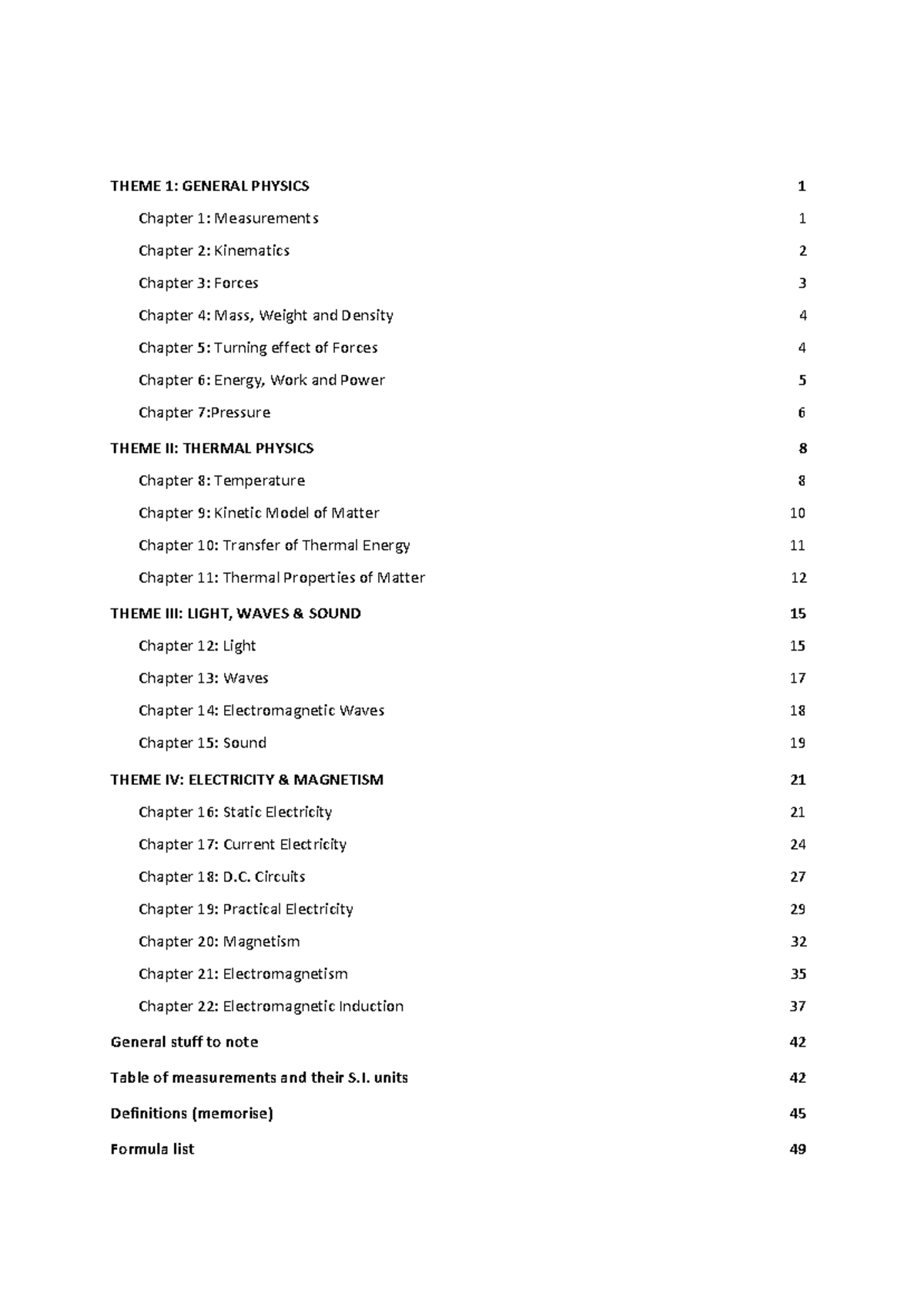 5059 Physics Notes - THEME 1: GENERAL PHYSICS Chapter 1: Measurements ...