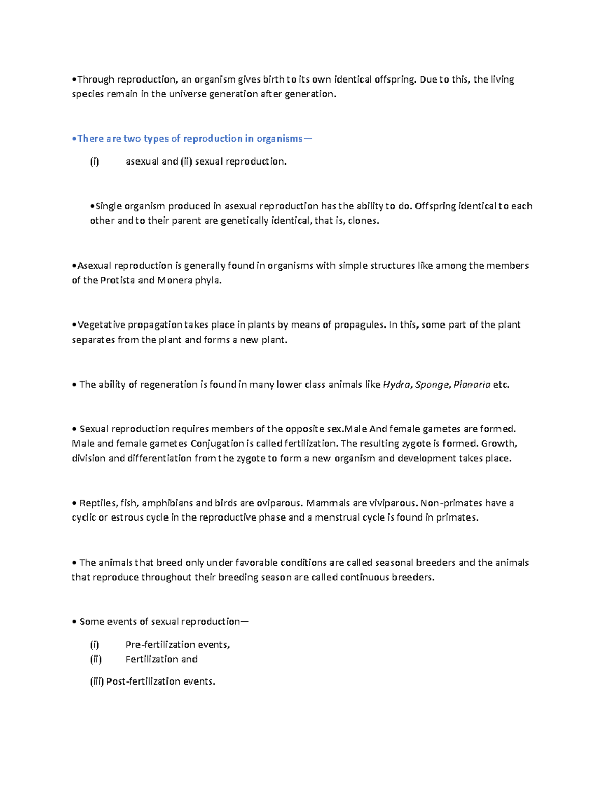 Imp notes of reproduction in organisms - Through reproduction, an ...