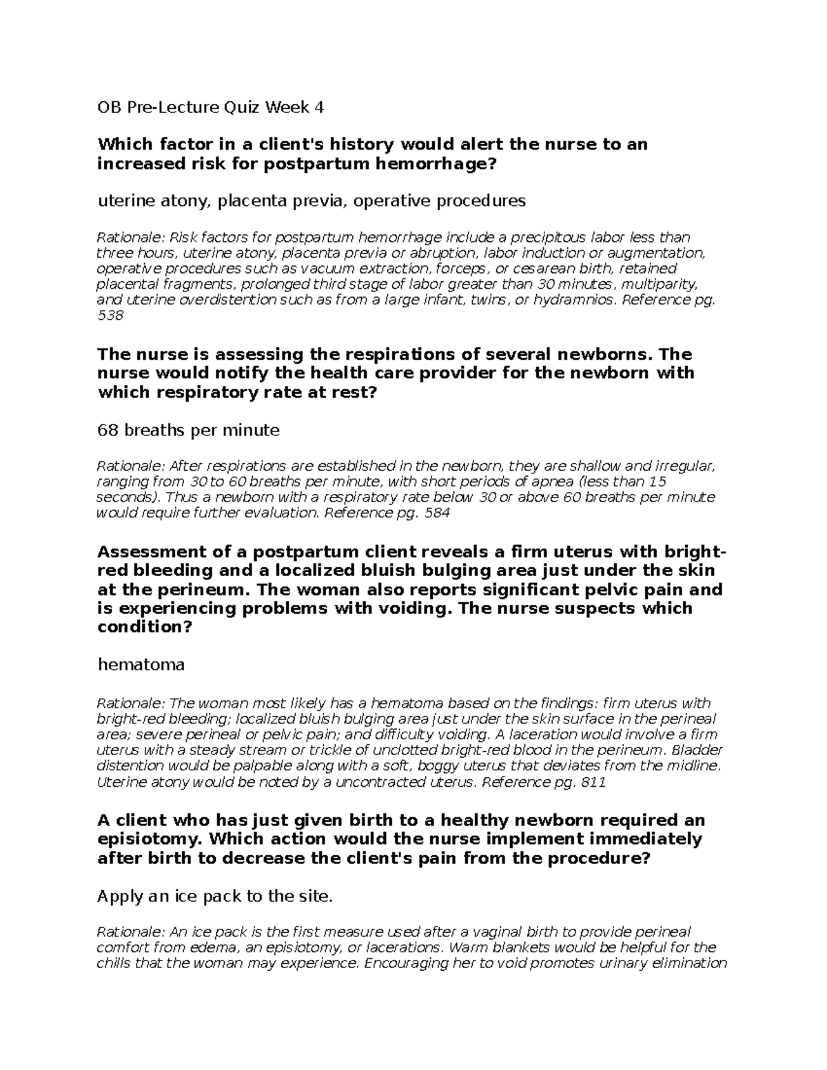 OB Pre-Lecture Quiz 4 - OB Pre Lecture Quiz 4 - OB Pre-Lecture Quiz Week 4 Which factor in a ...