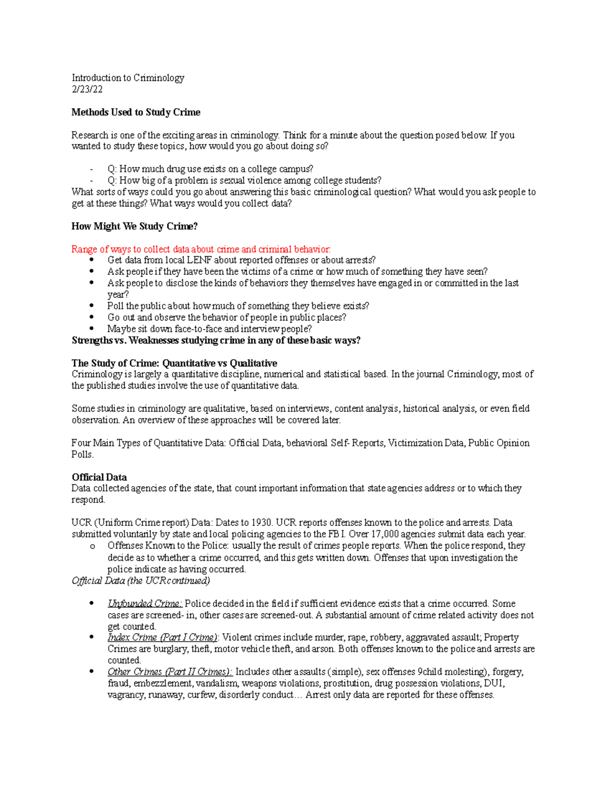 Introduction to Criminology- Week 4 - Introduction to Criminology 2/23 ...