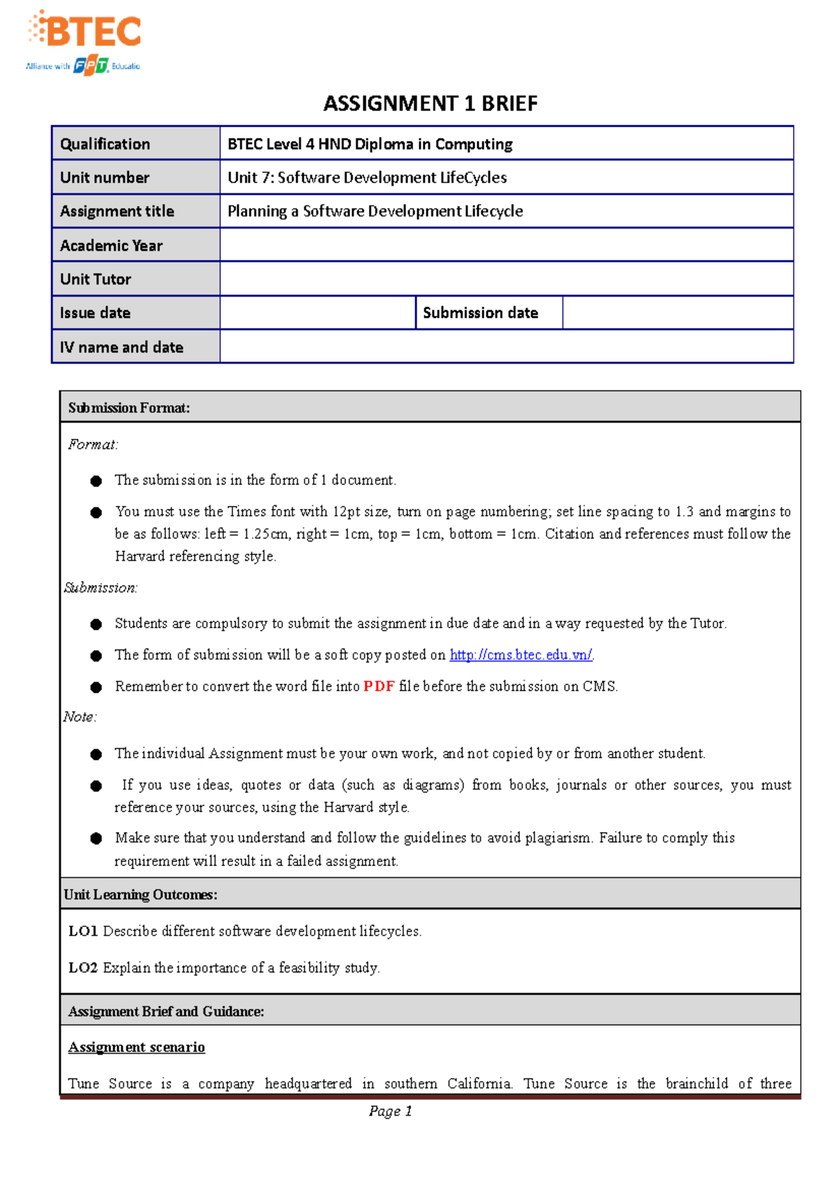 Unit 7.Assignment brief 1 - ASSIGNMENT 1 BRIEF Qualification BTEC Level 4 HND Diploma in ...