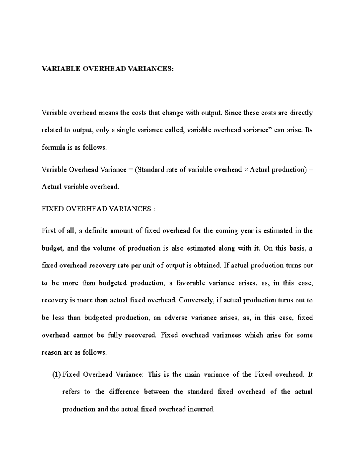 Variable Overhead Variances - VARIABLE OVERHEAD VARIANCES: Variable ...