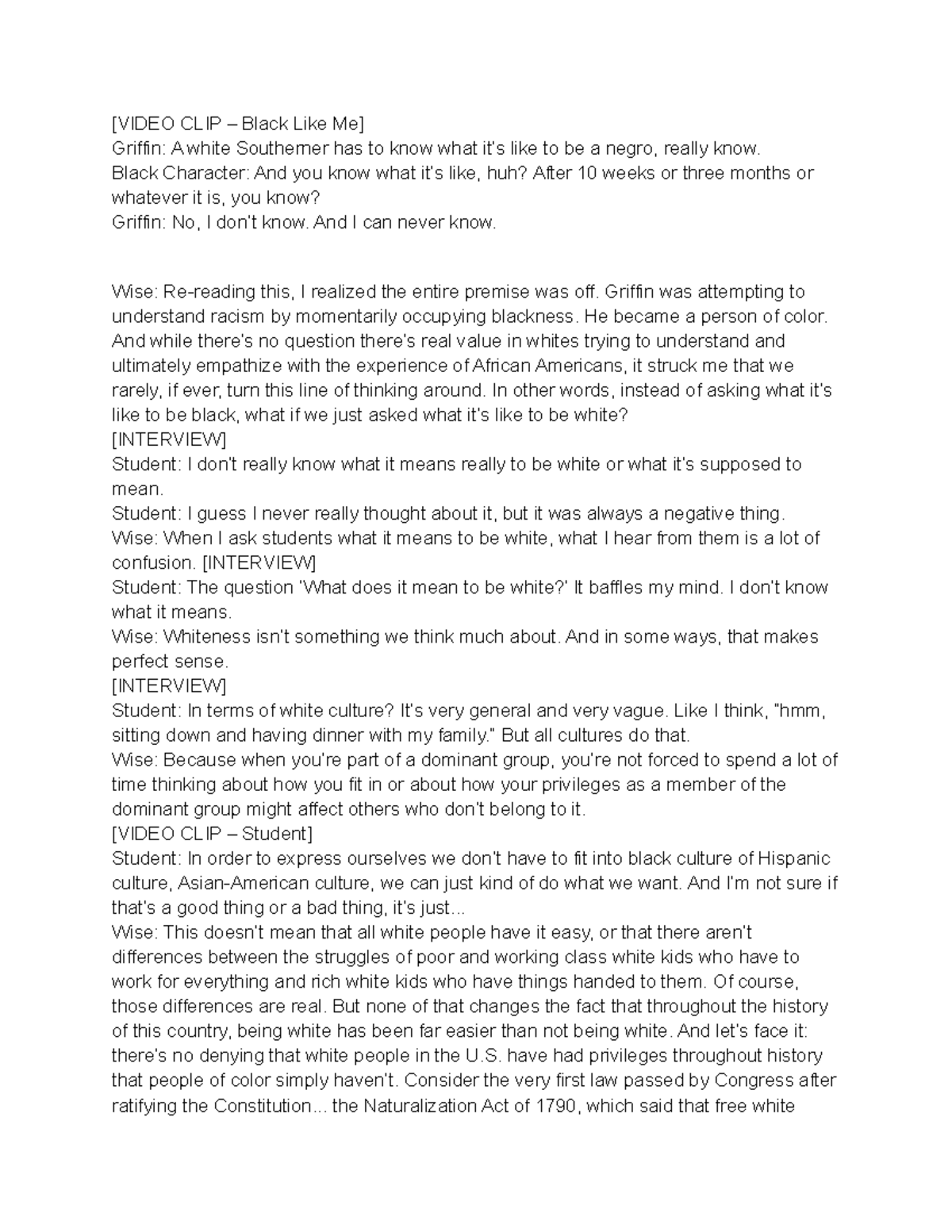 Wgs 6 - Lecture notes for wgs fall 2019 - [VIDEO CLIP – Black Like Me ...