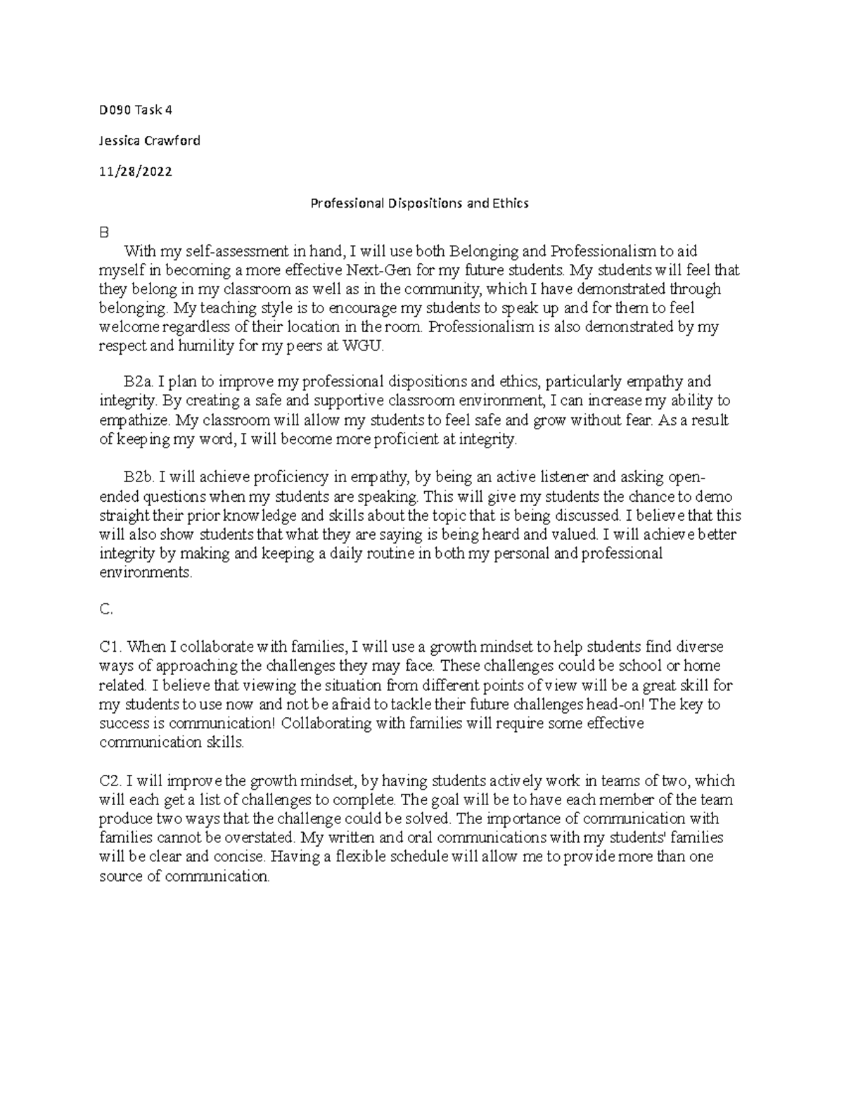 D090 Task 4 - good start to full essay - D090 Task 4 Jessica Crawford ...