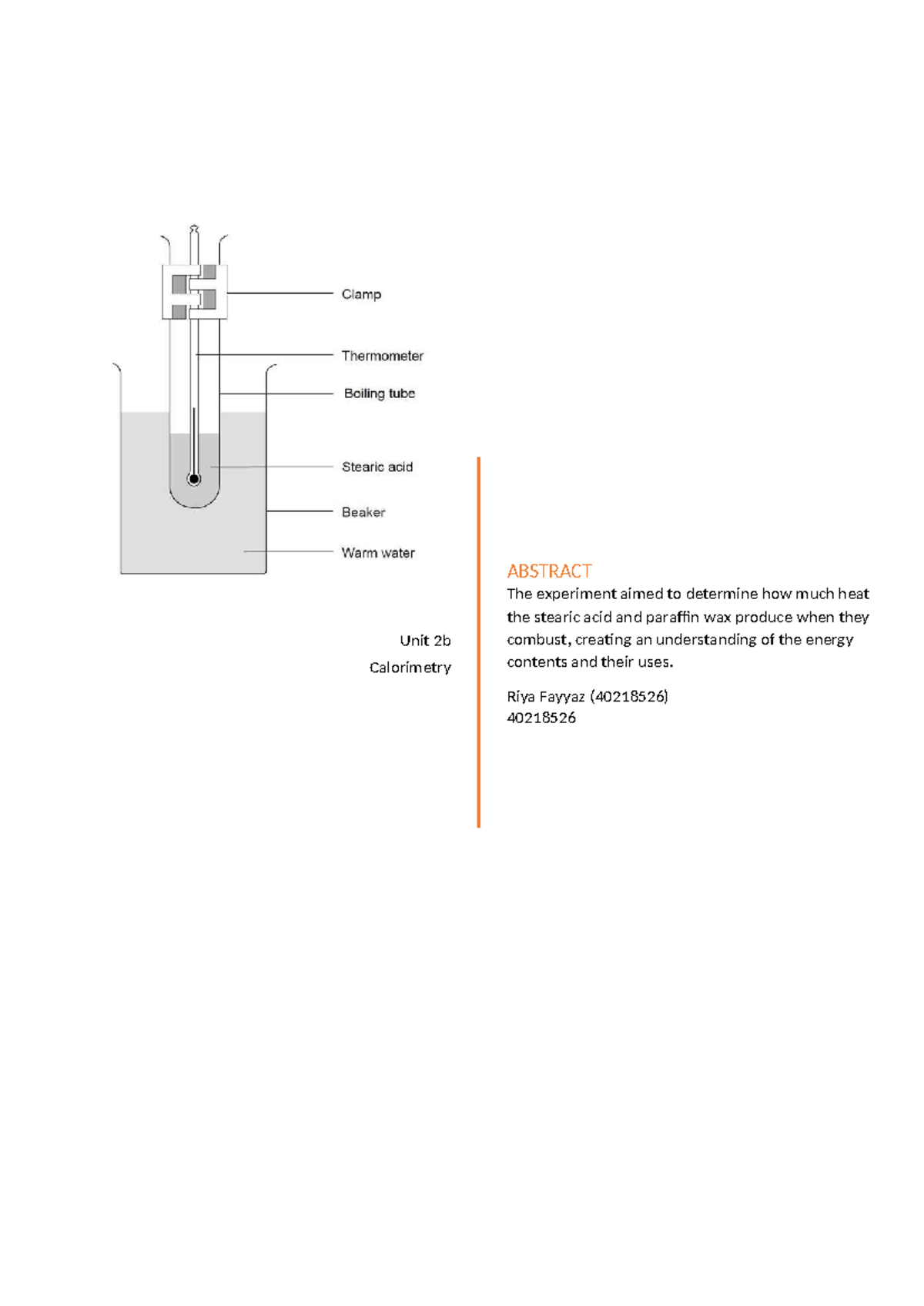 2B Template - Unit 2b Calorimetry ABSTRACT The experiment aimed to ...