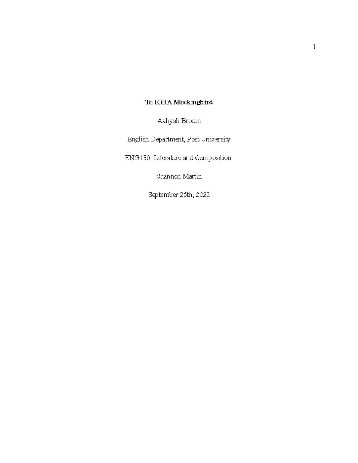 T2, Unit 4 Research Essay - 1 To Kill A Mockingbird Aaliyah Broom ...