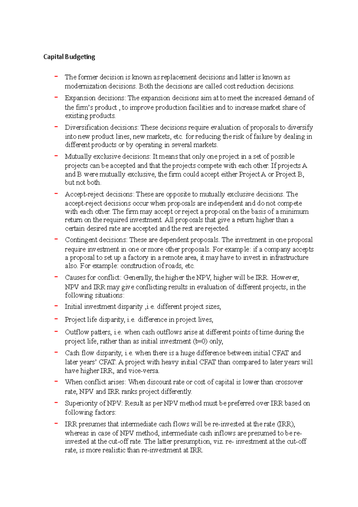 Capital Budgeting Contd - Capital Budgeting - The former decision is ...