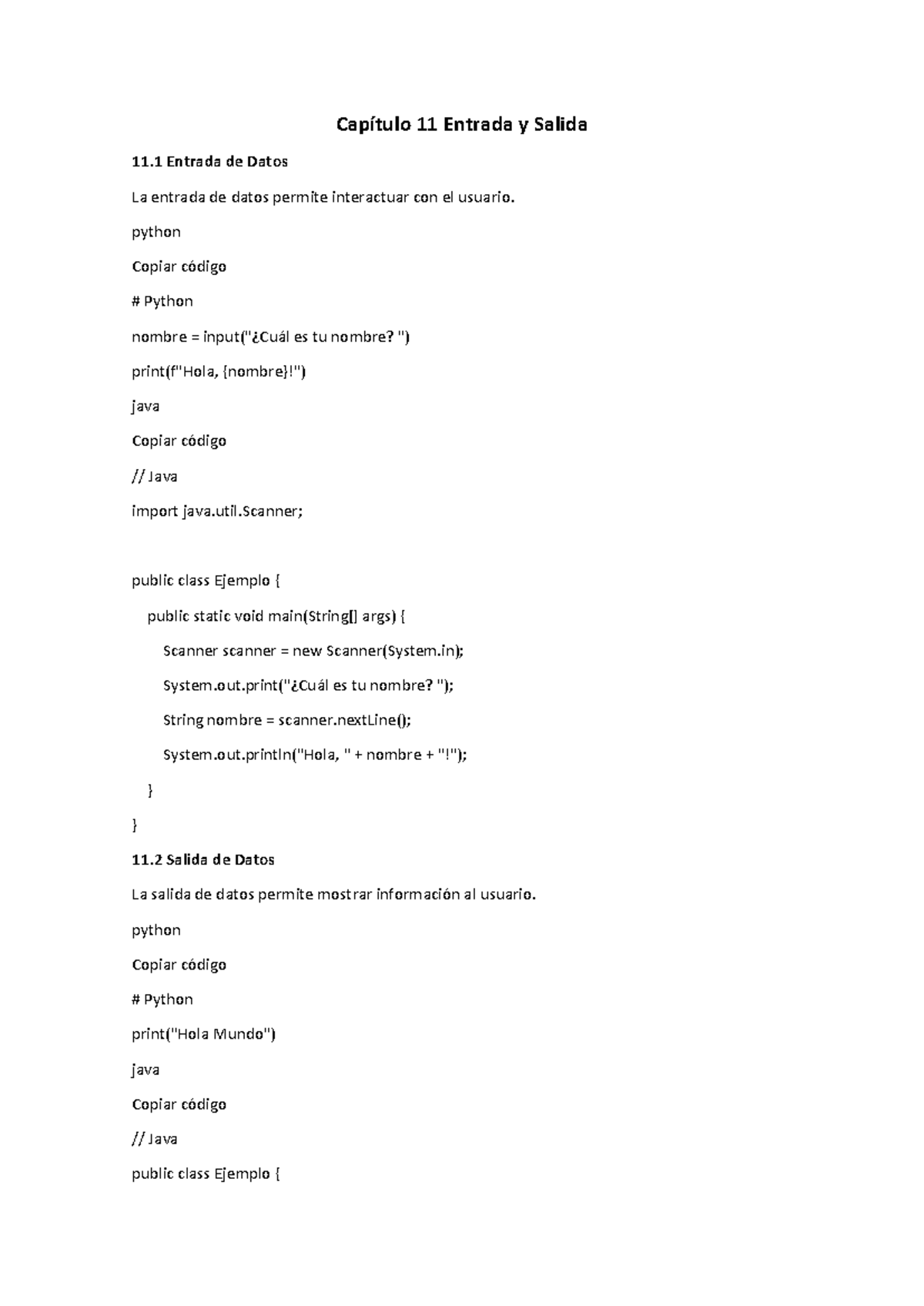 11Capítulo 11 Entrada y Salida - python Copiar código Python nombre ...