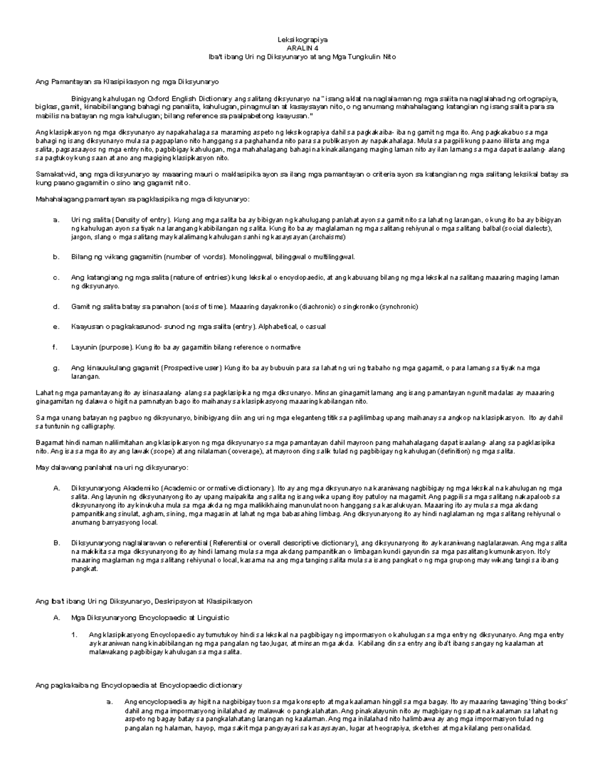 Modules - hope this helps - Leksikograpiya ARALIN 4 Iba’t ibang Uri ng ...
