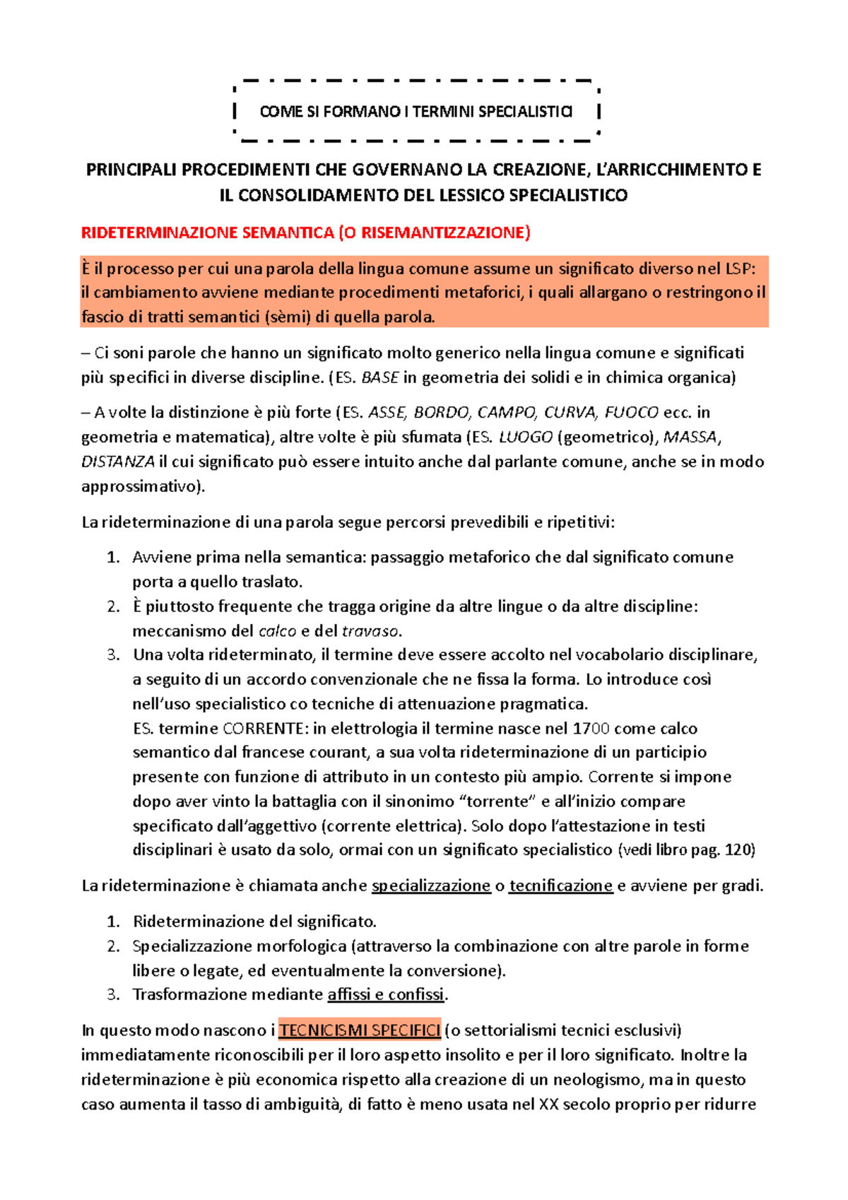 Appunti linguistica italiana - PRINCIPALI PROCEDIMENTI CHE GOVERNANO LA ...