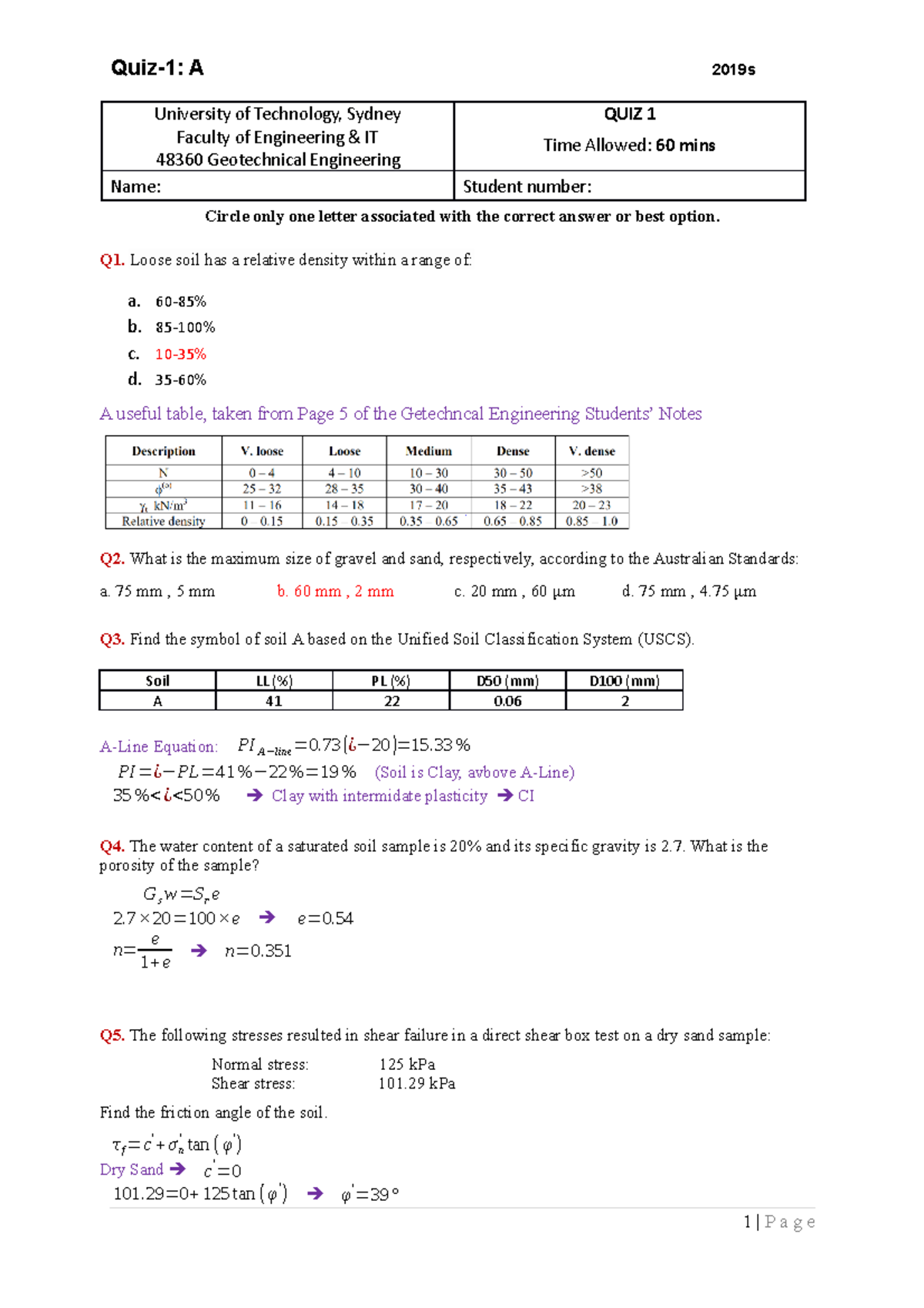Quiz1 GE 19s A solutions v2 - University of Technology, Sydney Faculty ...