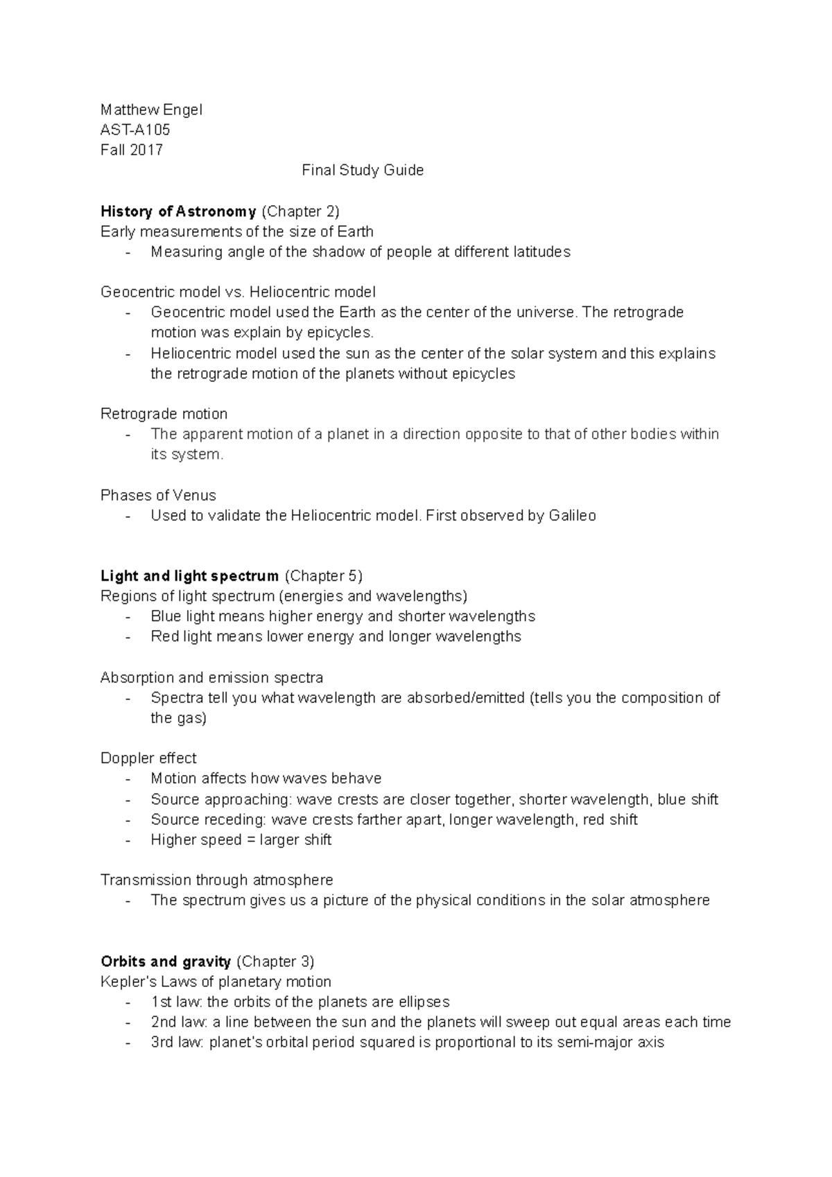 AST-A 105 Final Study Guide - Matthew Engel AST-A Fall 2017 Final Study ...