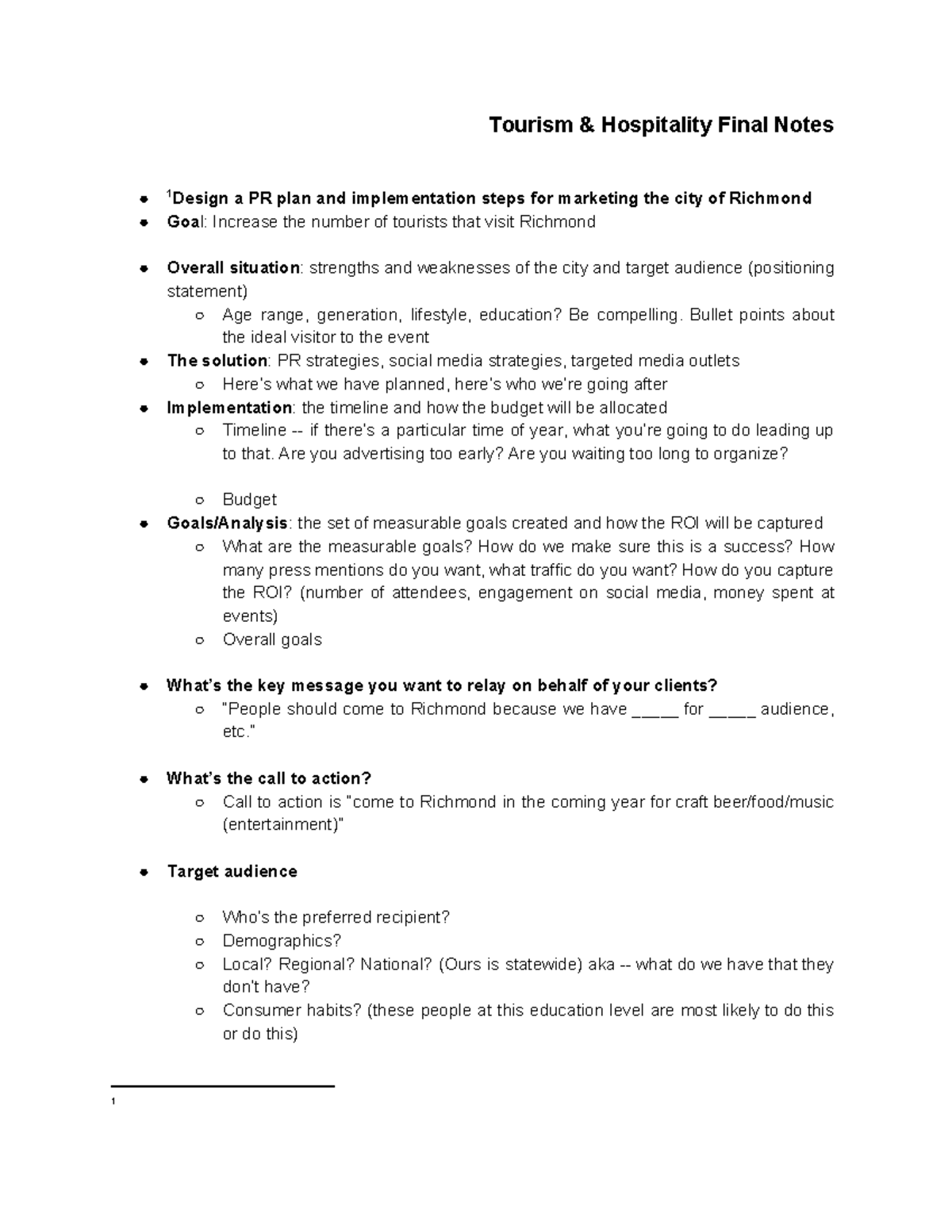 Tourism Final Notes - Tourism Hospitality Final Notes 1 Overall ...