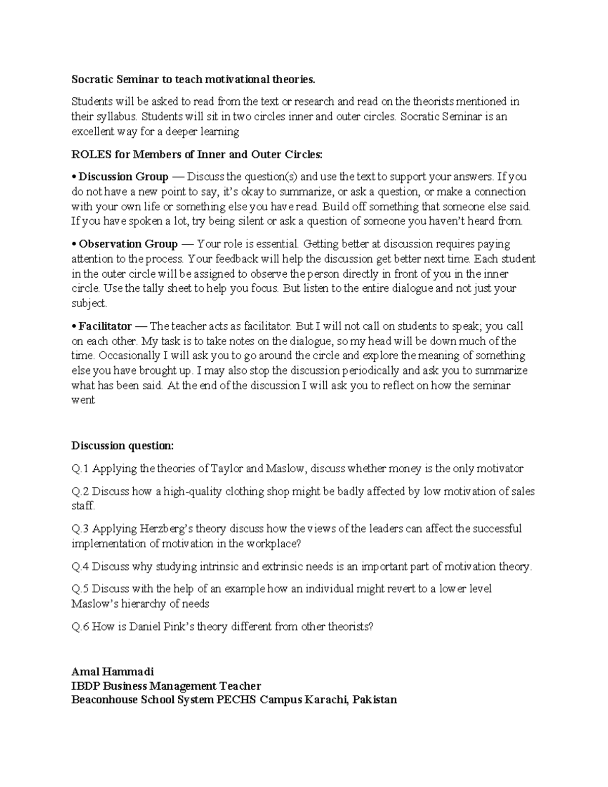 Motivational theories lesson plan - Socratic Seminar to teach ...