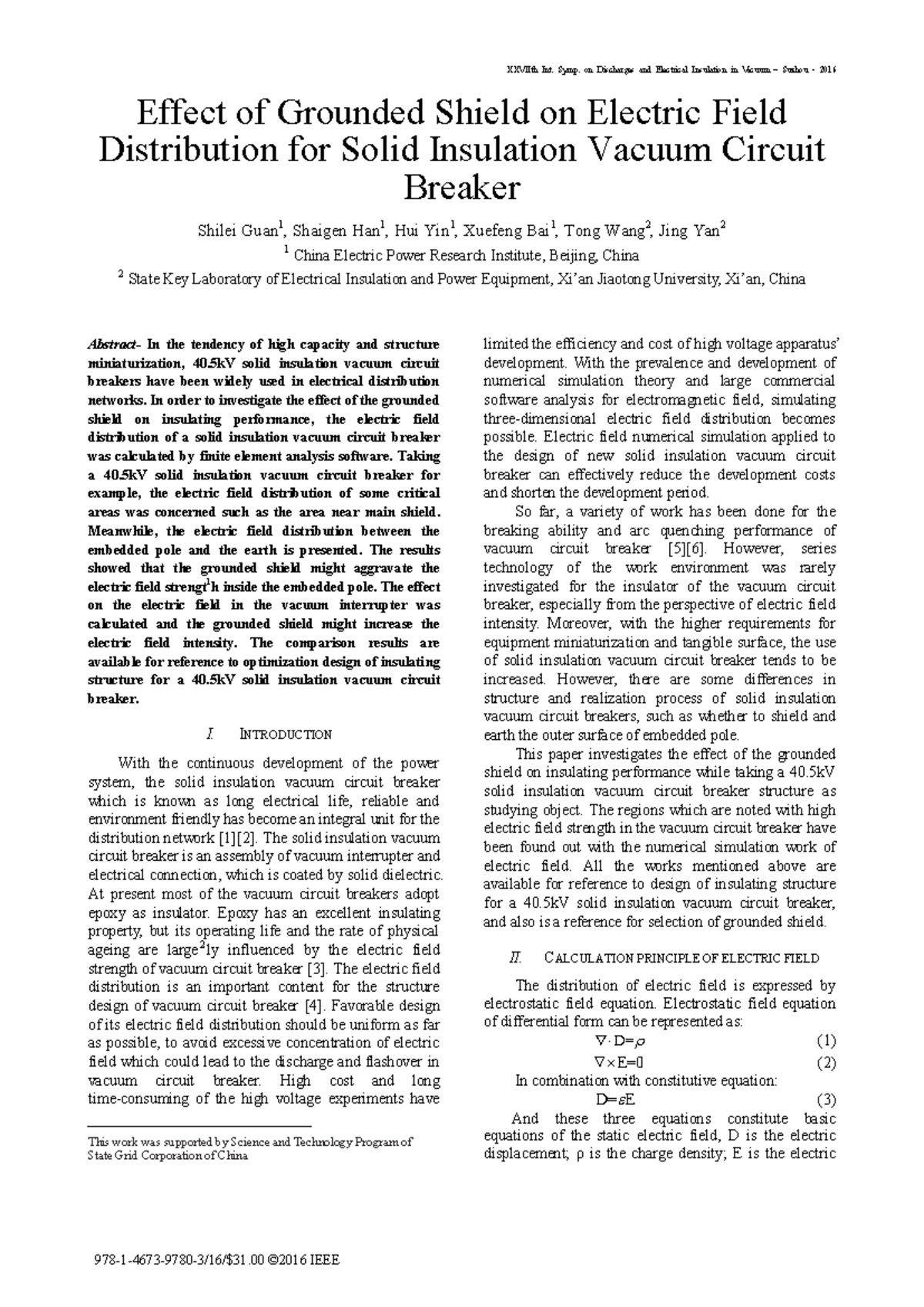 Effect of Grounded Shield on Electric Field Distribution for Solid ...