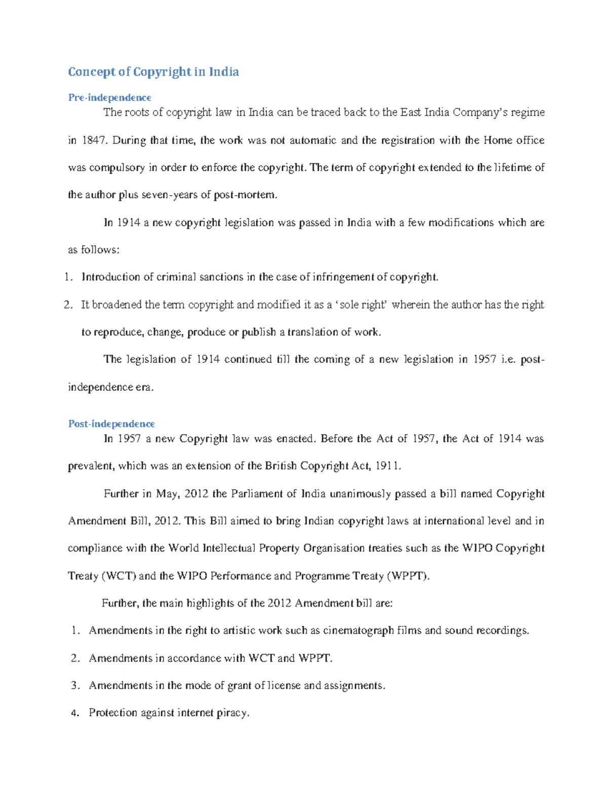 Concept of Copyright in India - Concept of Copyright in India Pre ...