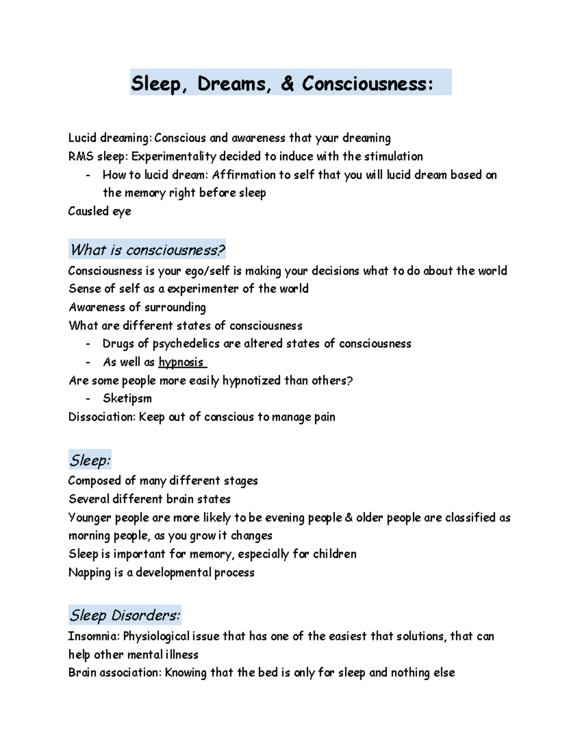 Sleep, Dreams, and Consciousness - Sleep, Dreams, & Consciousness ...