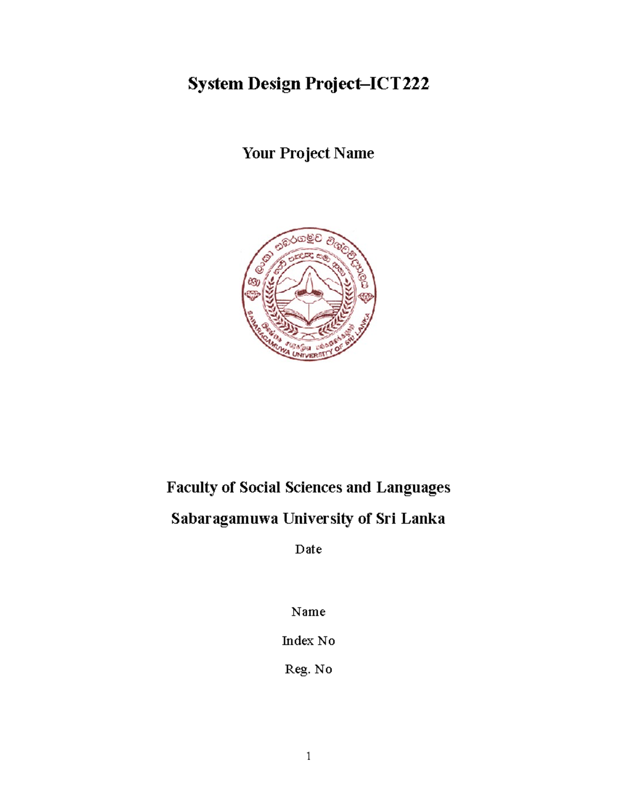 ICT222 Project Report Templete - System Design Project–ICT Your Project ...