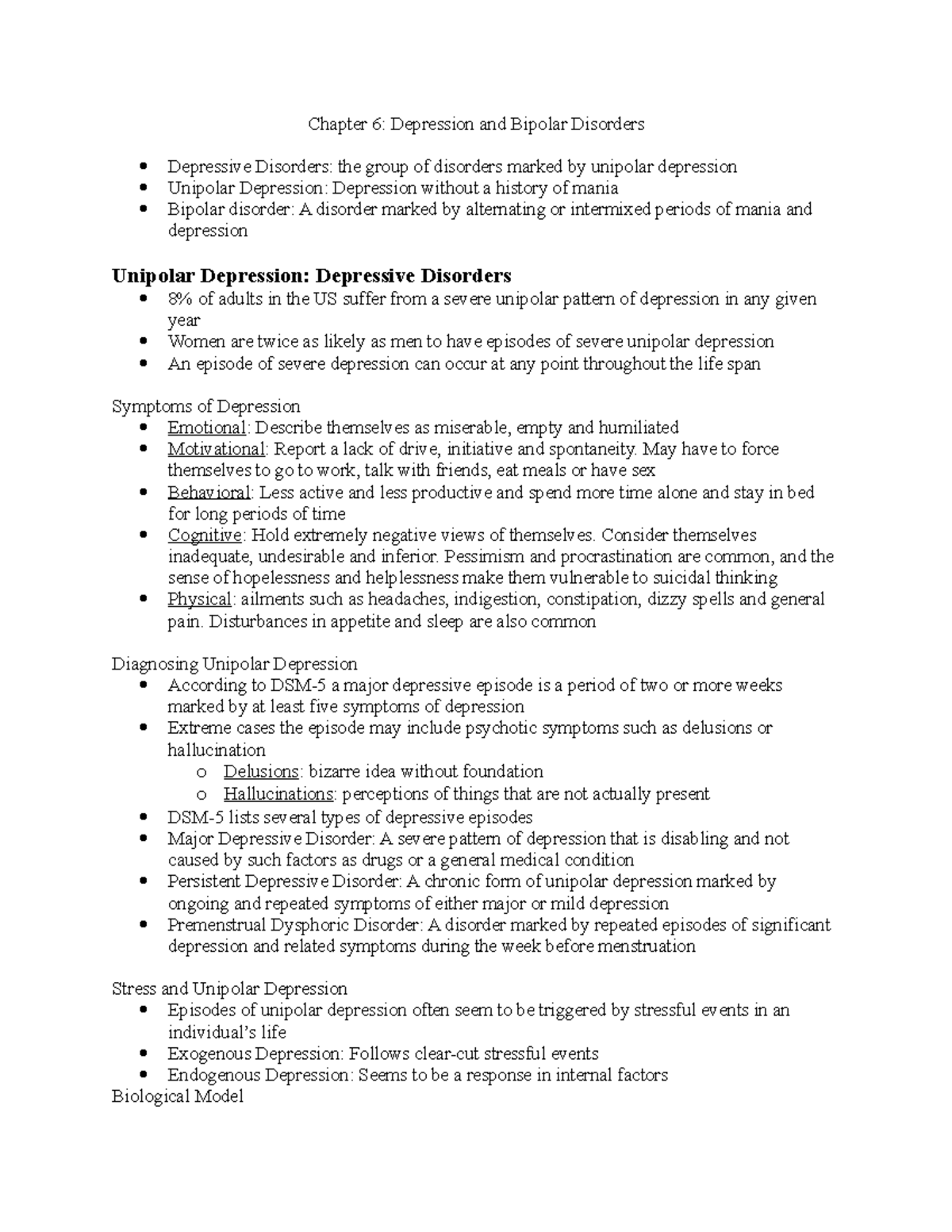 Chapter 6 Notes - Chapter 6: Depression and Bipolar Disorders ...