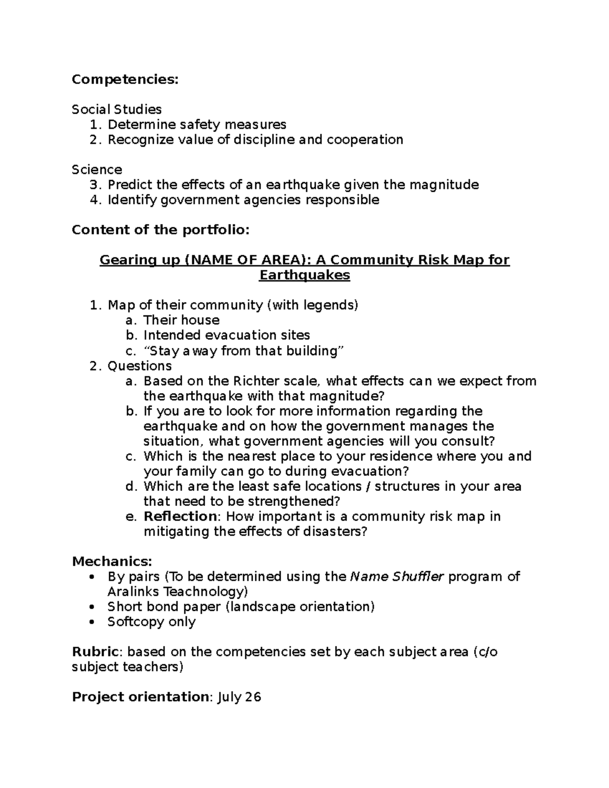 Interdisciplinary Performance Task Details for 1st Quarter (Science & Social Studies) - - Studocu